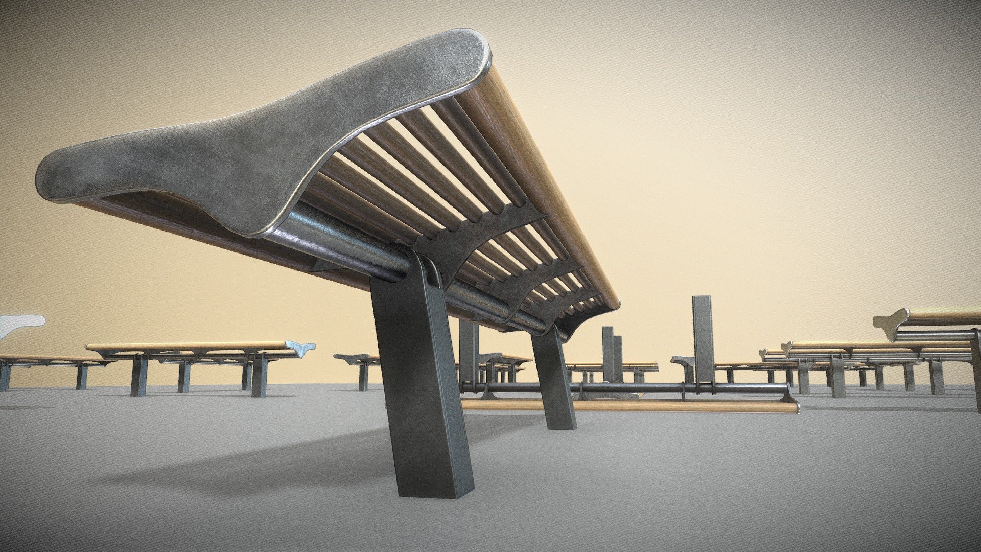 Bench [5] (Low-Poly) (Wood Steel Mixed 2) - Buy Royalty Free 3D model ...