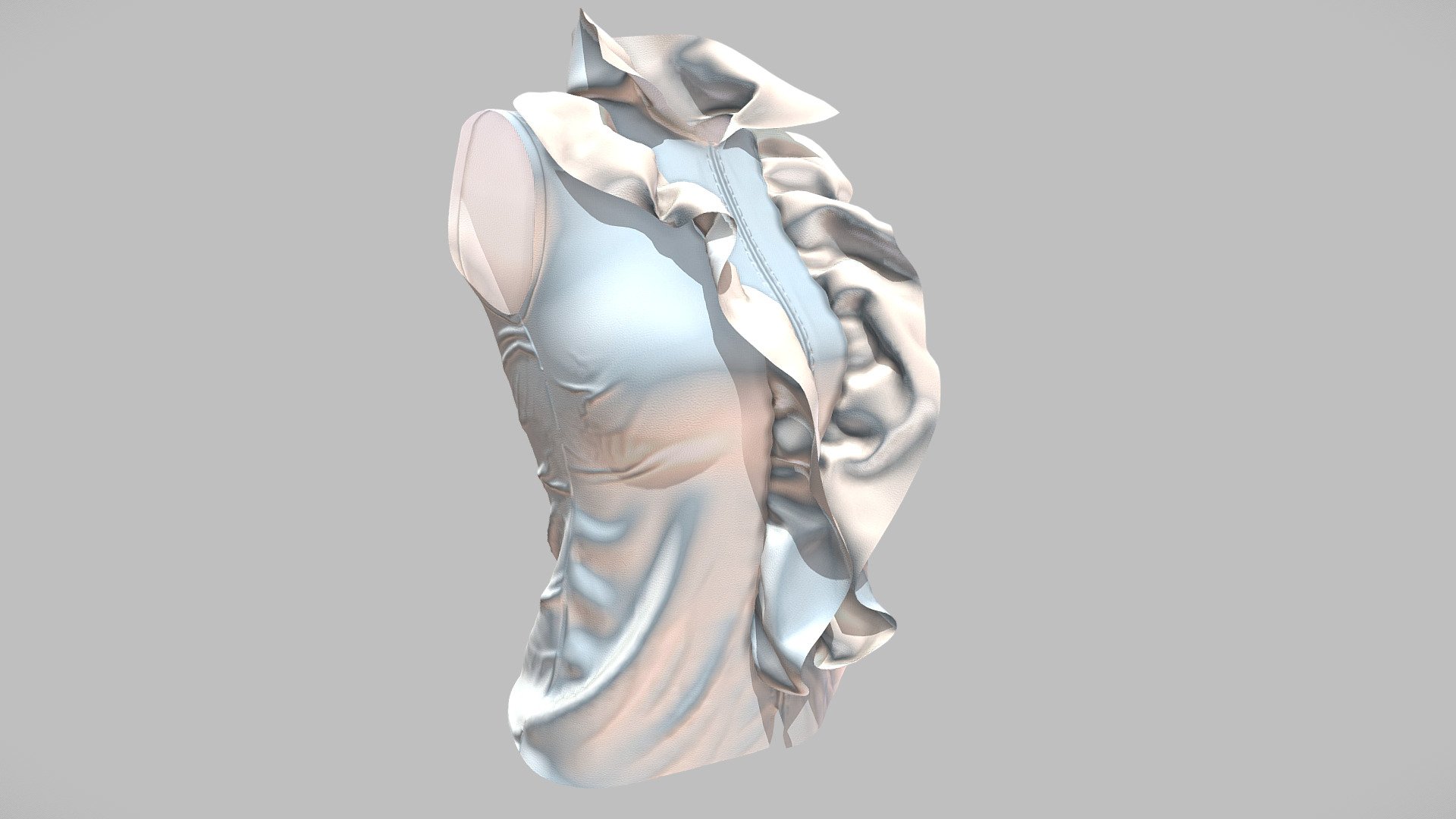 Female Ruffles Trim Sleeveless White Top - Buy Royalty Free 3D model by ...