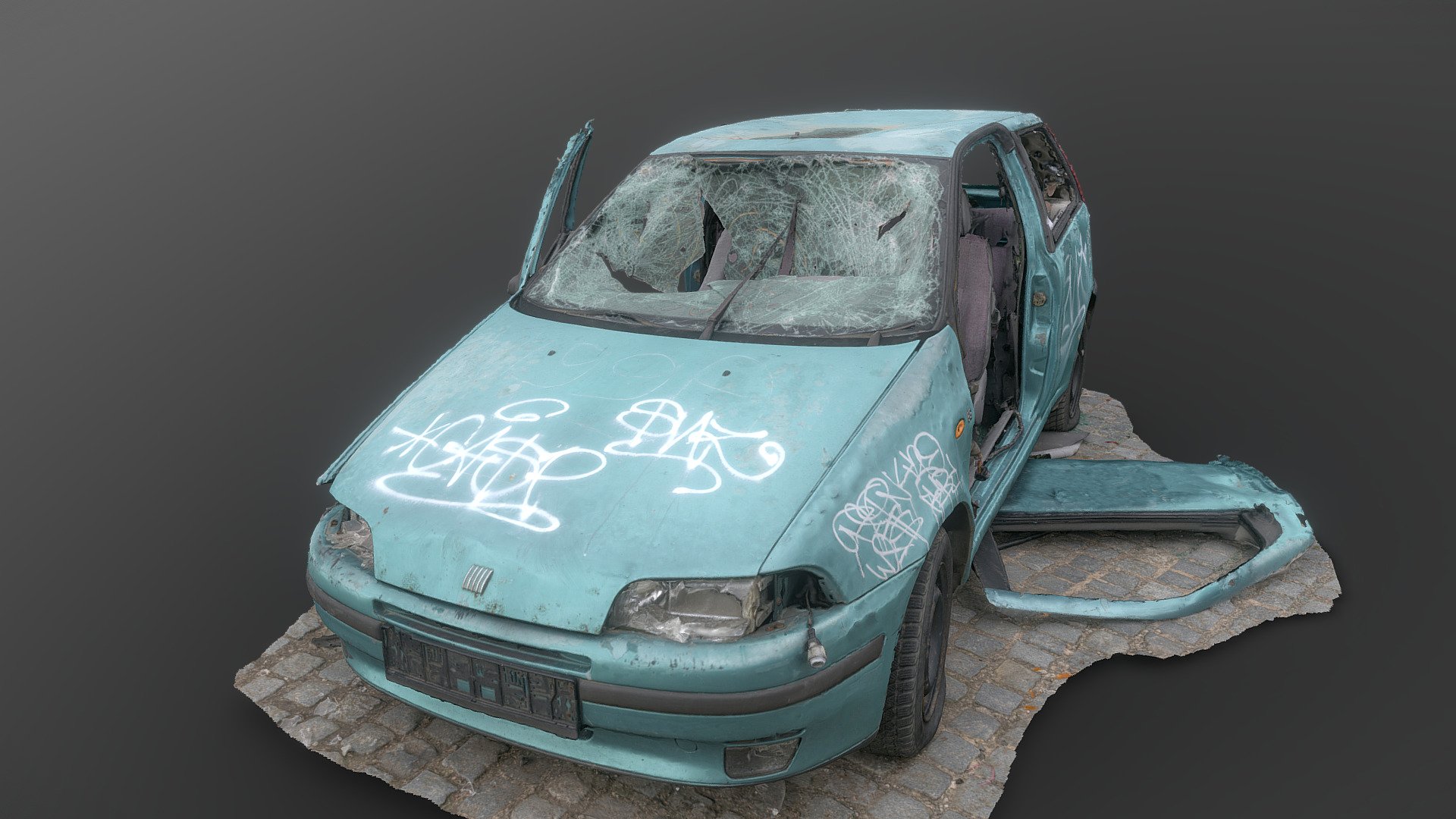 Derelict green car wreck - Buy Royalty Free 3D model by matousekfoto ...