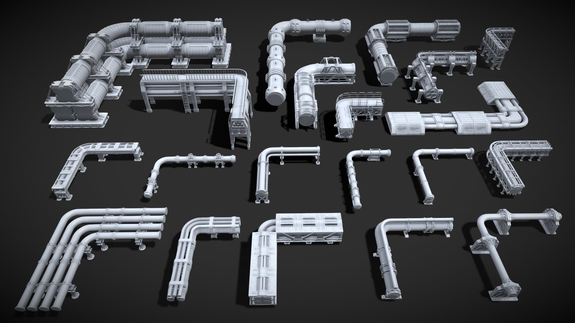 Industrial Modular Low Poly Tubes - 20 pieces - 3D model by 3d.armzep ...
