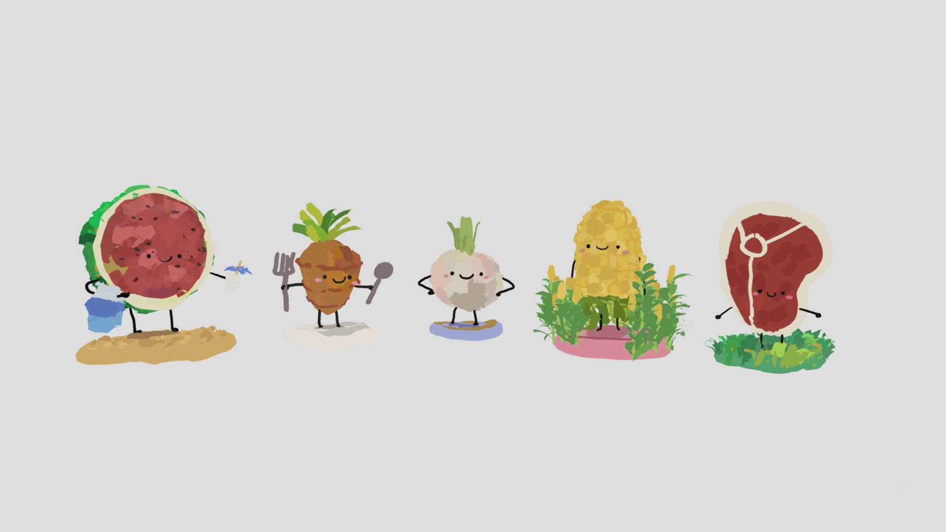 veggie friends - 3D model by oakbird [e3a4290] - Sketchfab