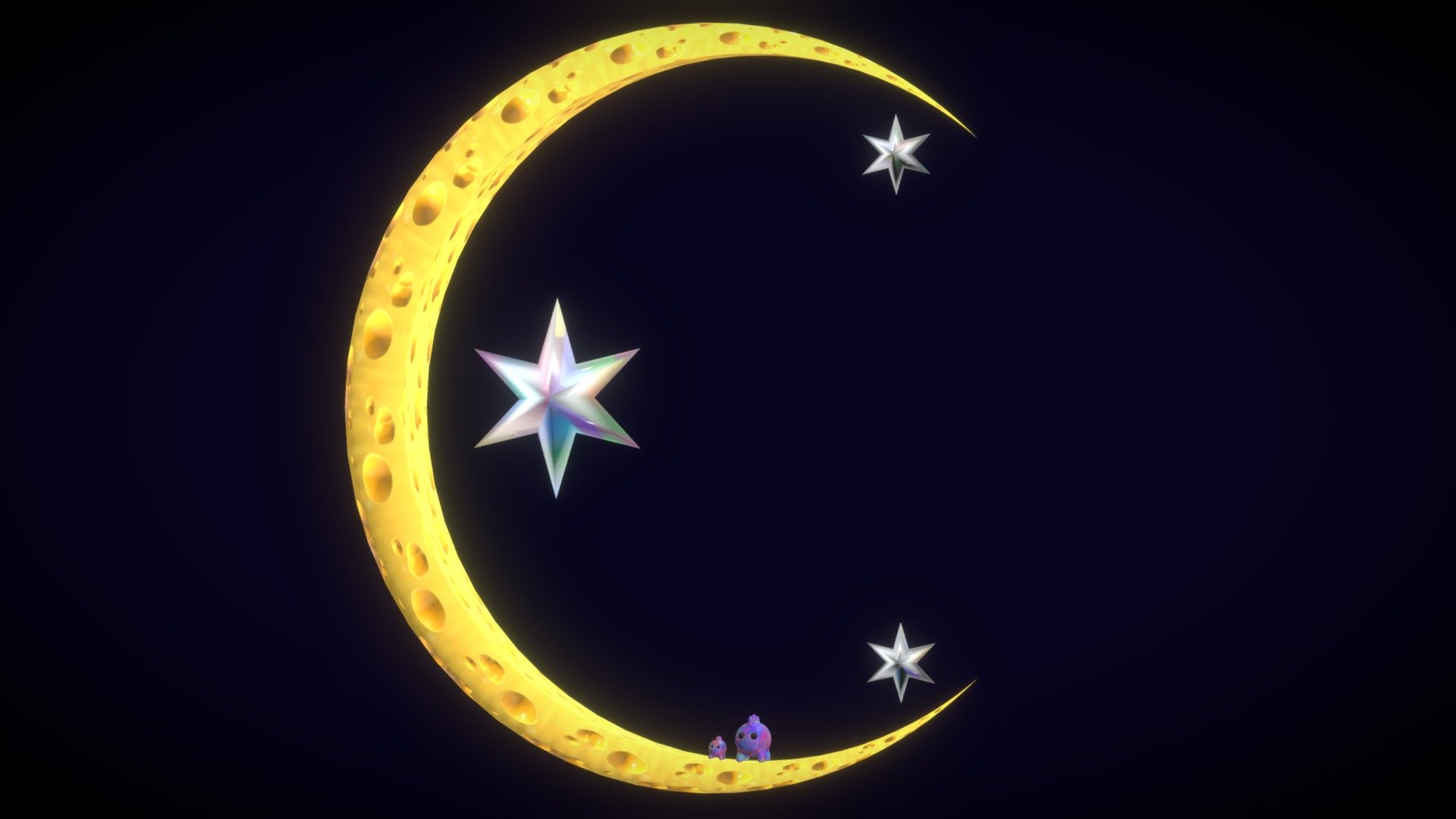 Cute dragons relaxing on a crescent cheese moon - Download Free 3D ...