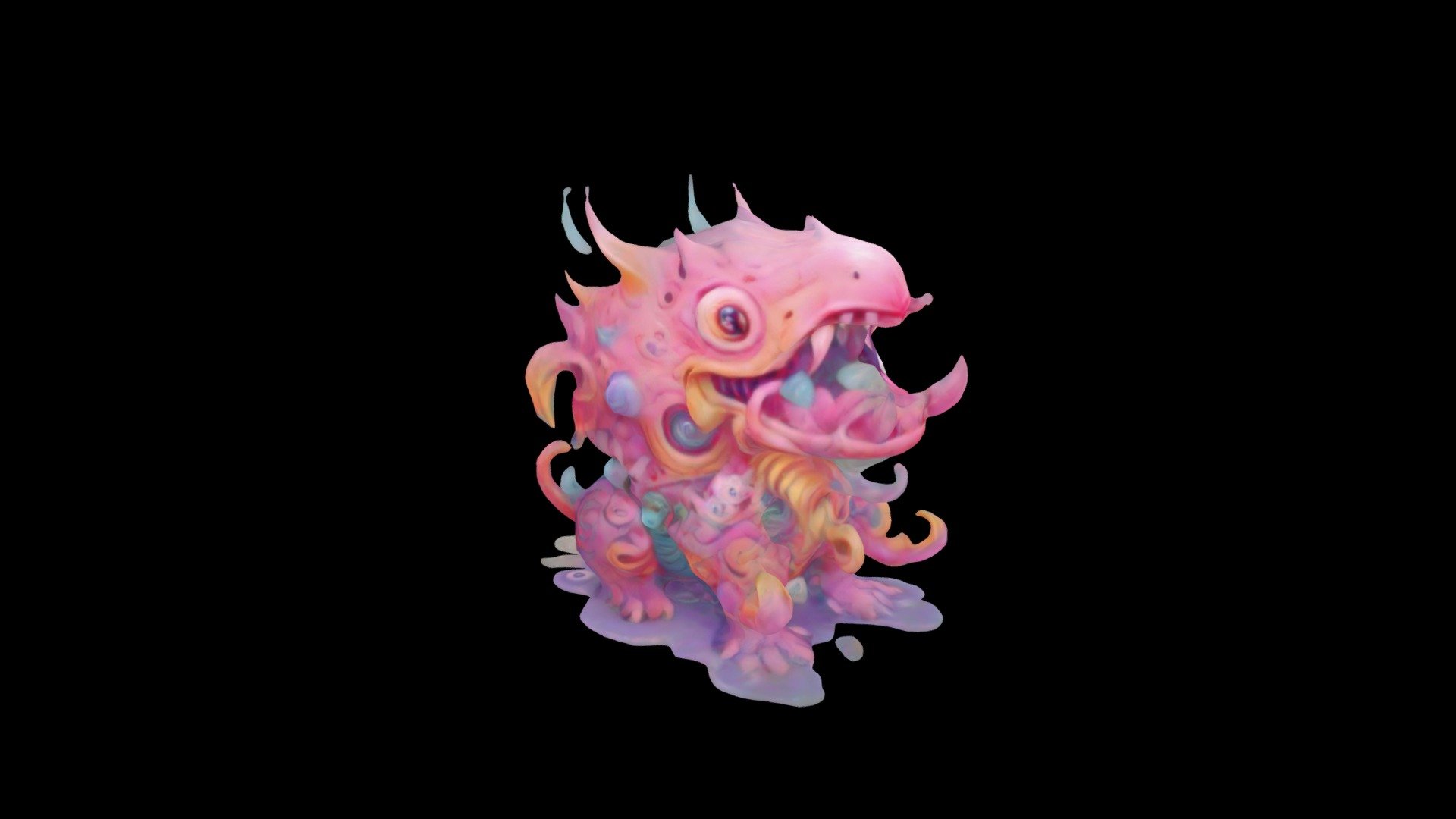 a pink and blue monster with many eyes and tenta - Download Free 3D ...