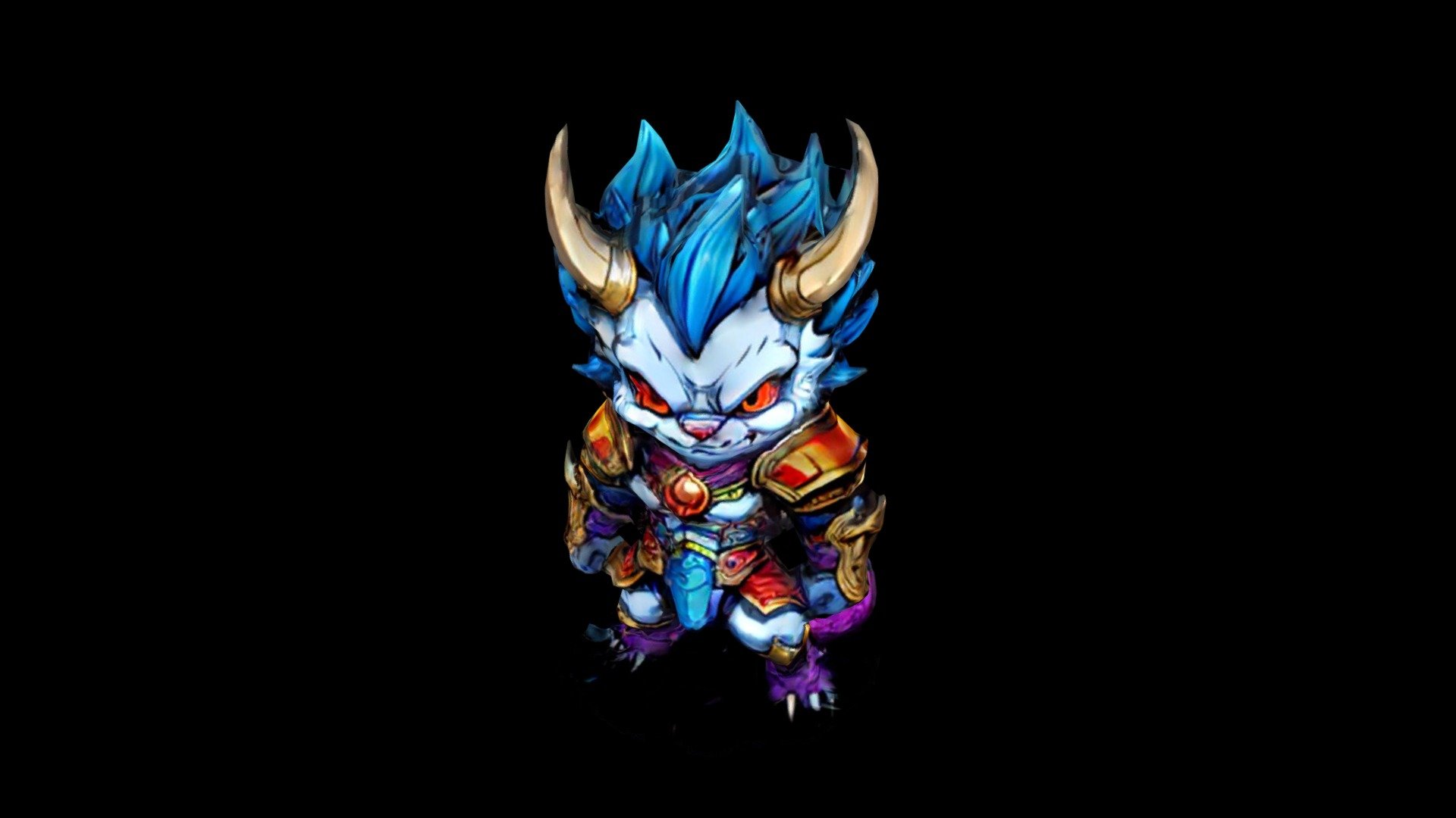 A blue-skinned, horned creature with red eyes an - Download Free 3D ...