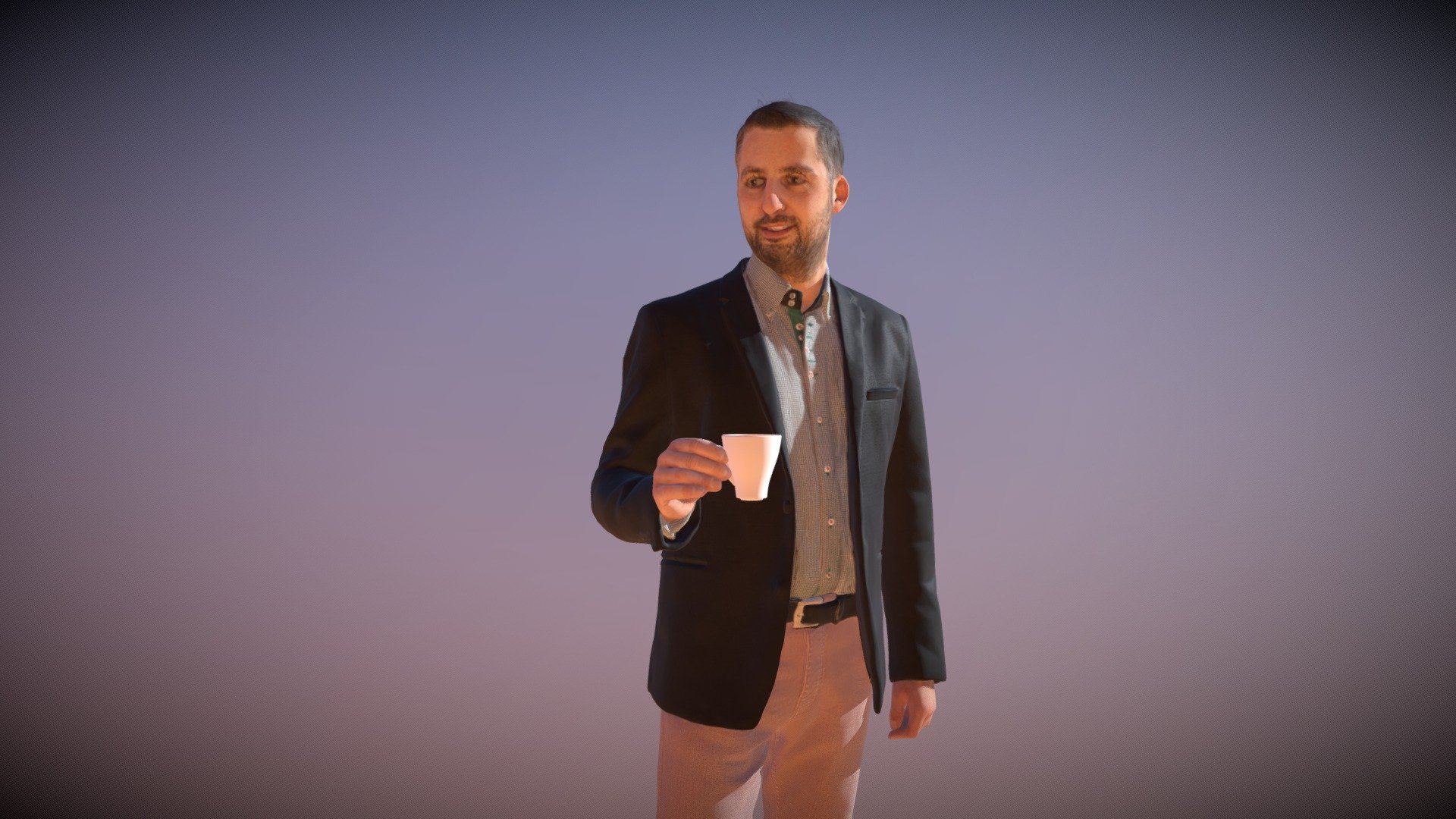 Casual Man Standing Drinking Coffee Portrait - Buy Royalty Free 3D ...