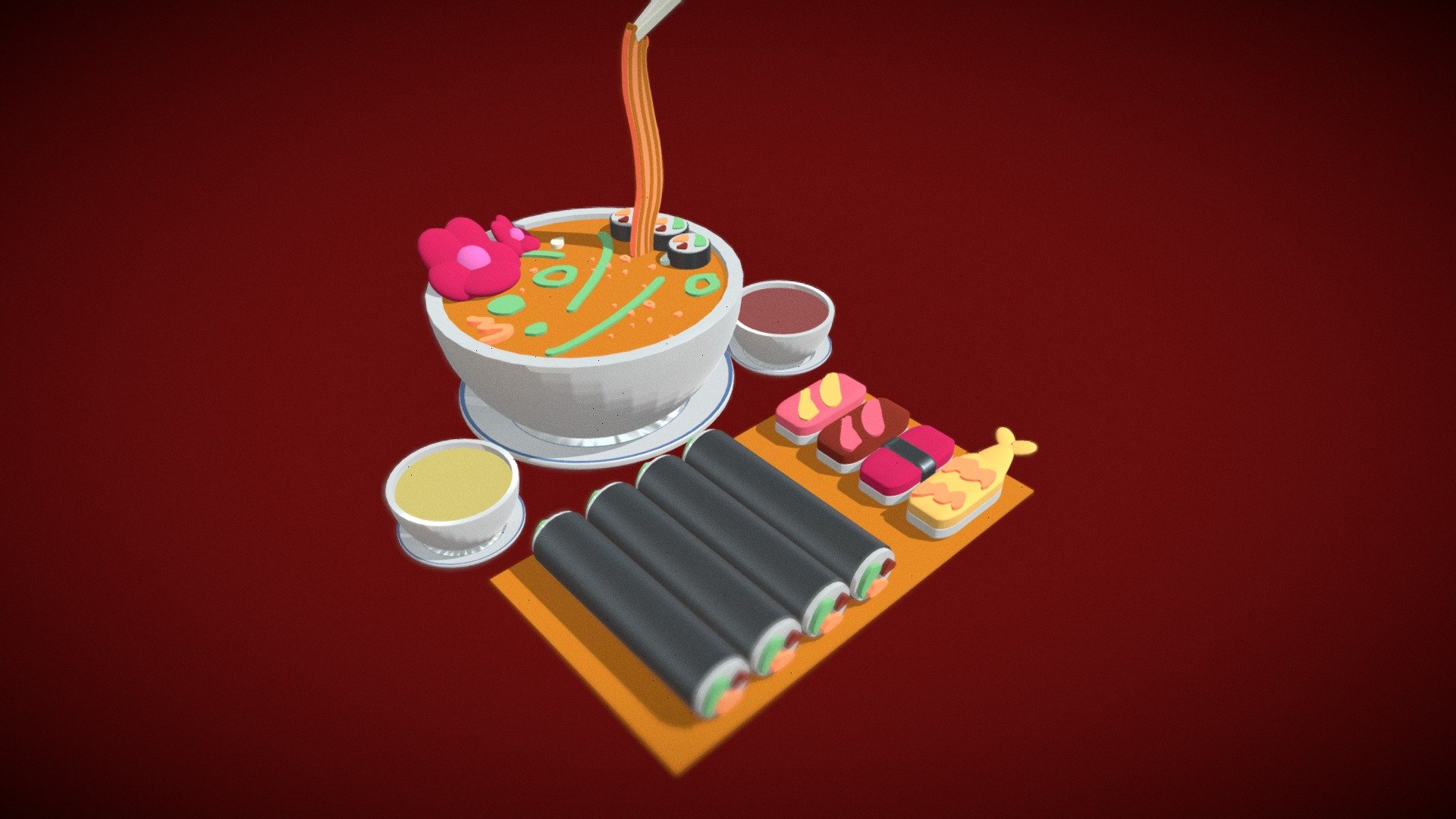 Stylized Ramen and Sushi + Sauces - Download Free 3D model by I am an ...