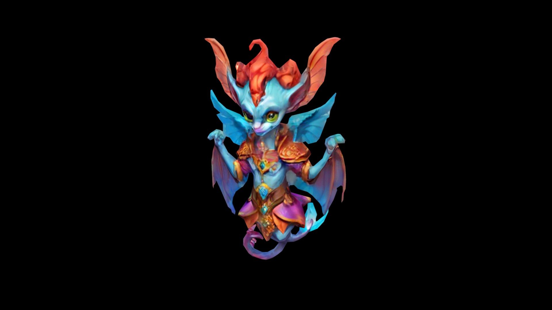 A blue elf-dragon with red hair and wings stands - Download Free 3D ...