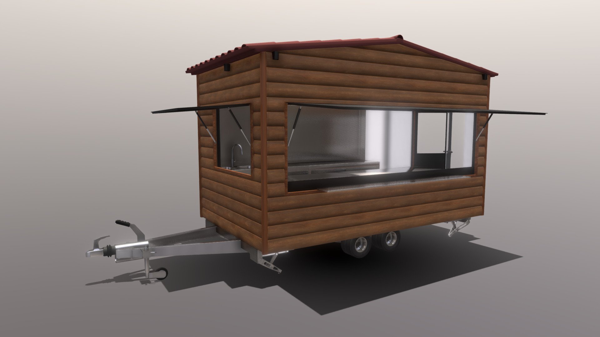 Food trailer - wooden covering (4.5m x 2.25m) - 3D model by Kantines ...