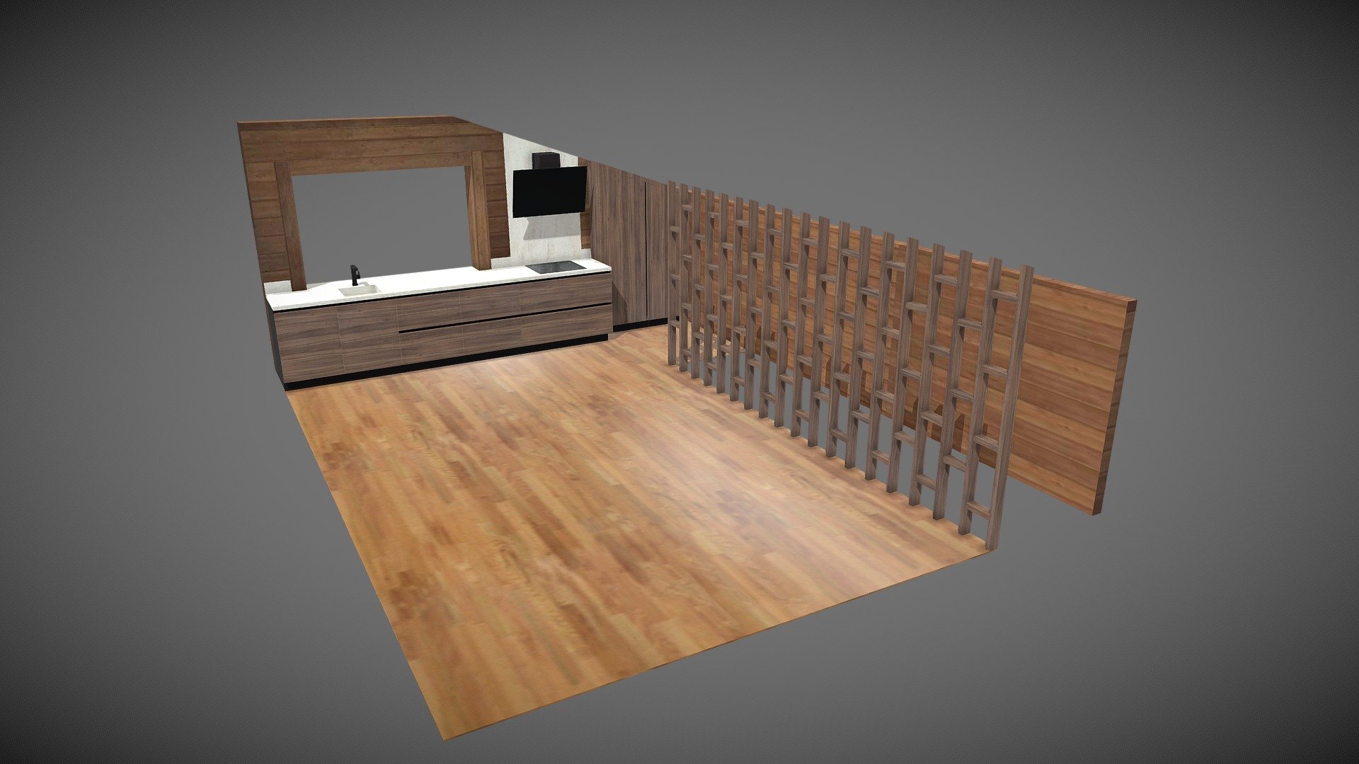 Кухня Американский орех и Corian Clam Shell - Download Free 3D model by ...