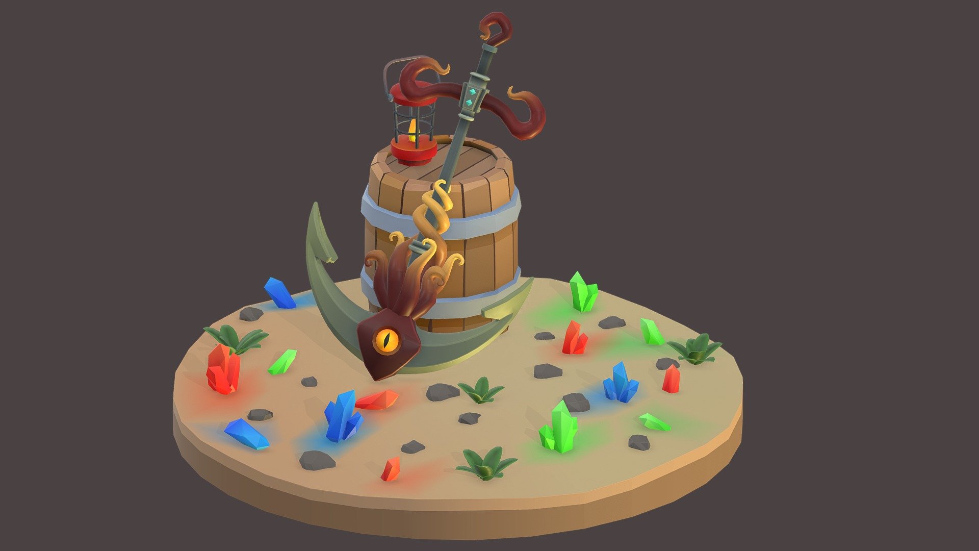 Stylized anchor (game asset, vertex color) - 3D model by Dmitriy ...