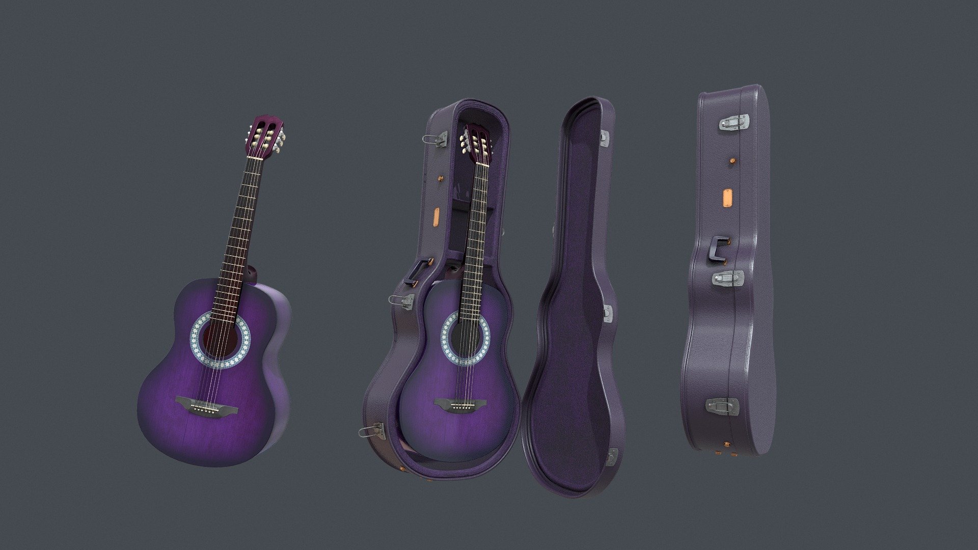 Purple Classic guitar with case - 3D model by dika3d (@ikad2023 ...