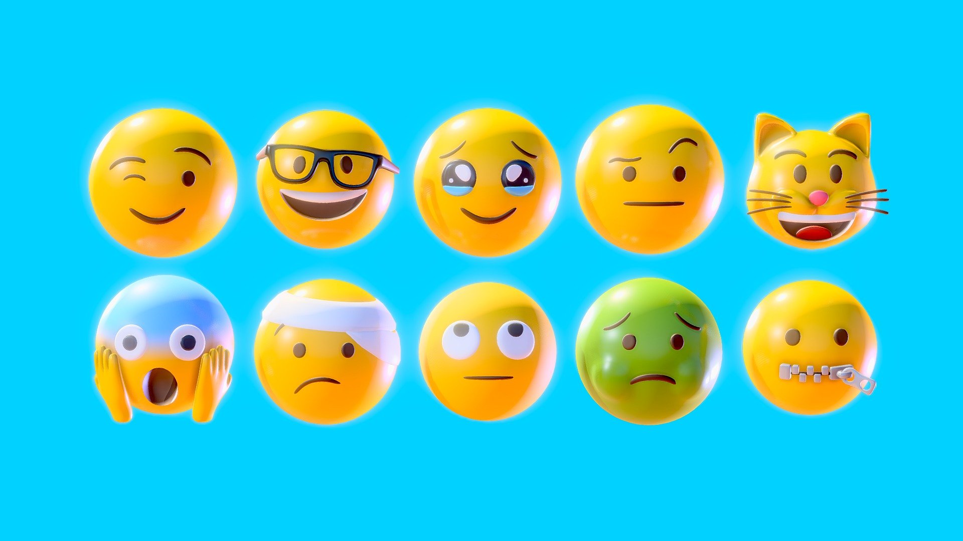 10 Emoticon Yellow Ball Pack Part 5 - Buy Royalty Free 3D model by ...