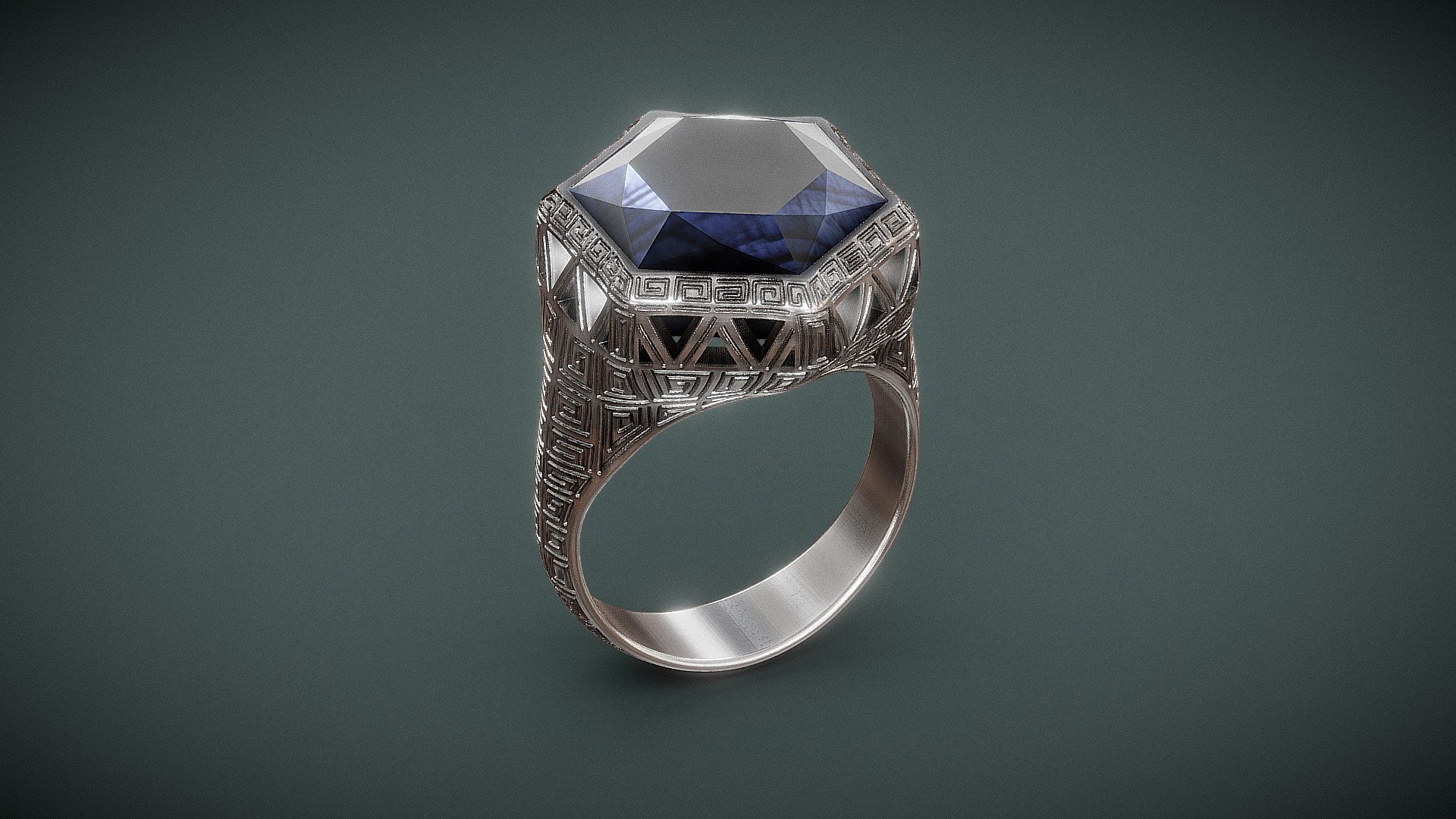 Labradorite Hexagonal Sterling Silver Ring - 3D model by 3DM Design ...