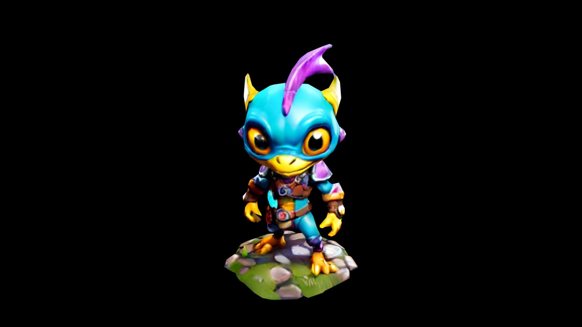 a blue, horned creature with purple and yellow h - Download Free 3D ...