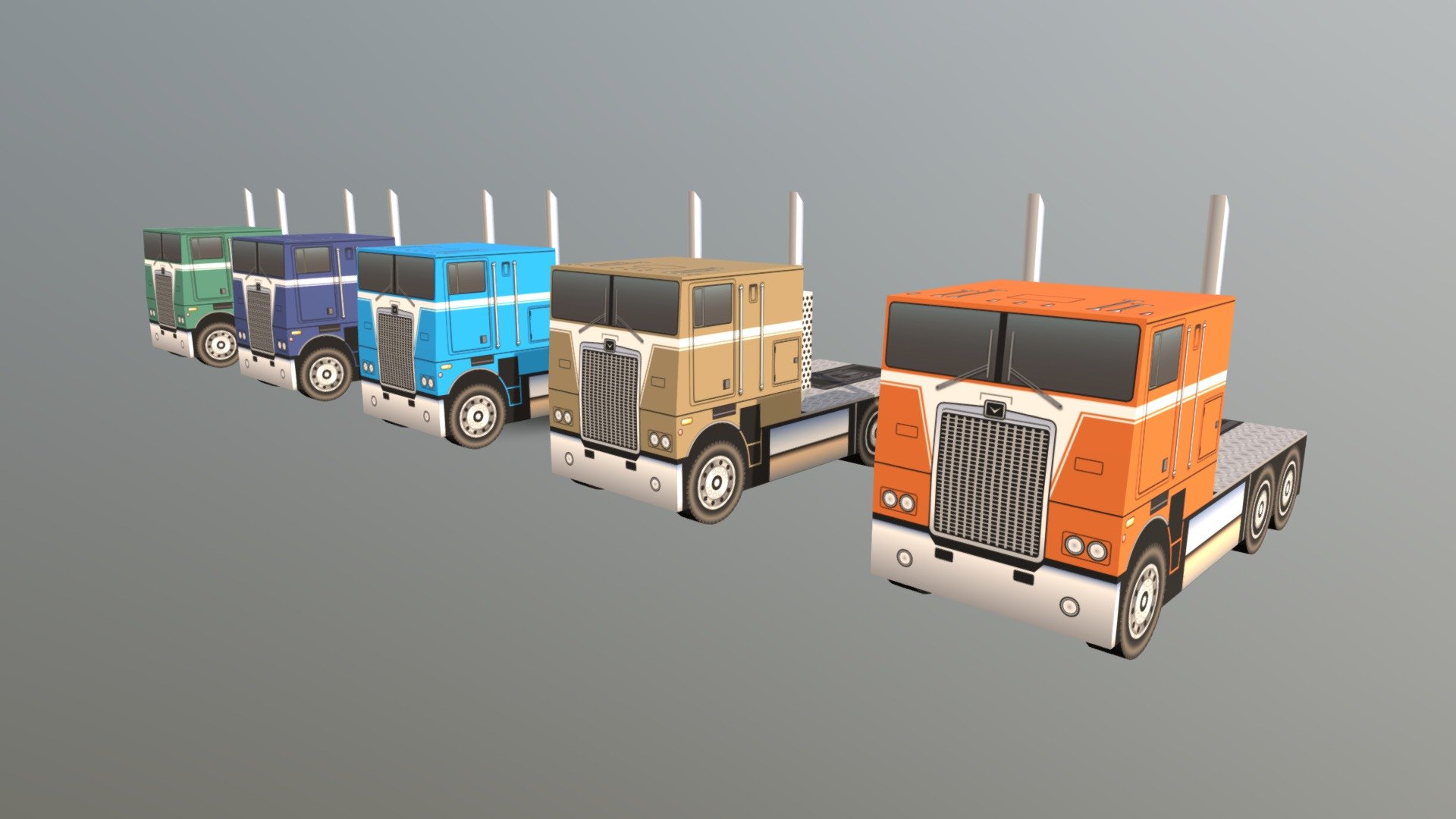 Low-Poly Trucks Five Colors Hand-Painted - Buy Royalty Free 3D model by ...