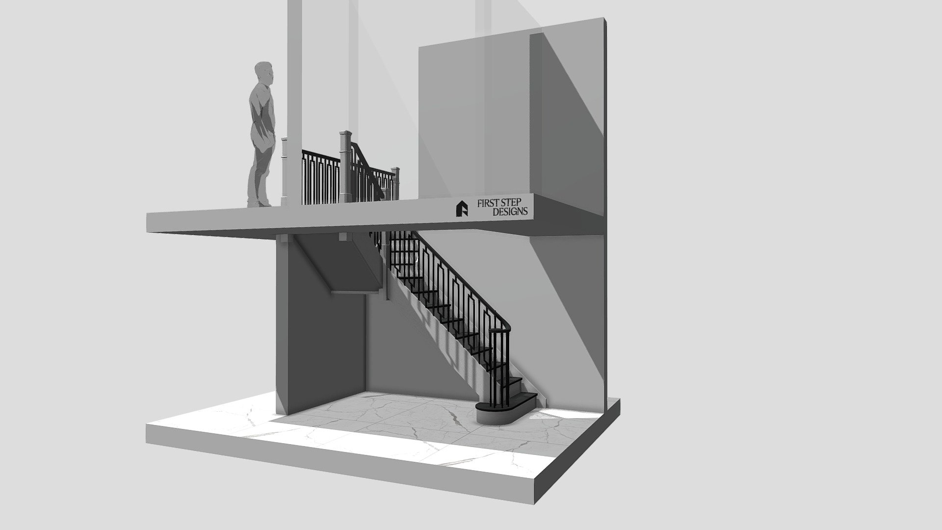 P Holt - Closed string volute - Box newel - 3D model by First Step ...