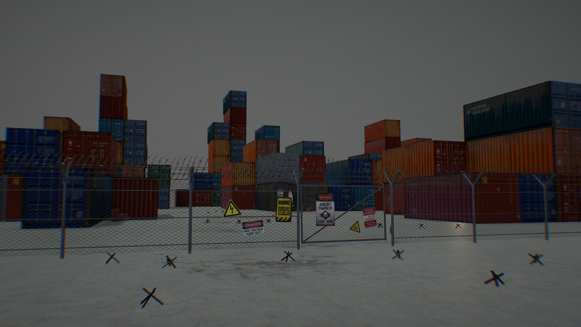 Apocalypse Scene. Shipping container port - Download Free 3D model by ...