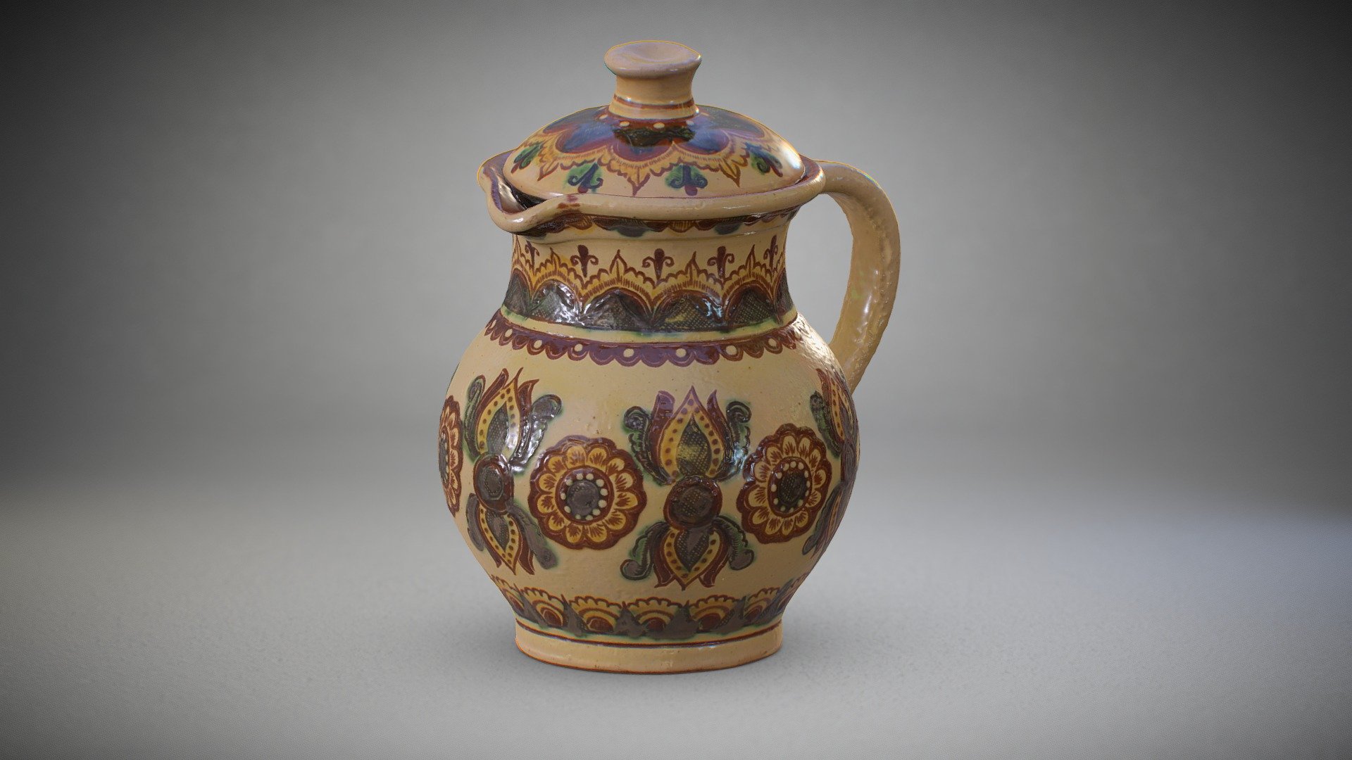 Jug with ornament, Kosiv ceramics - 3D model by eMuseum [e7abf83] - Sketchfab