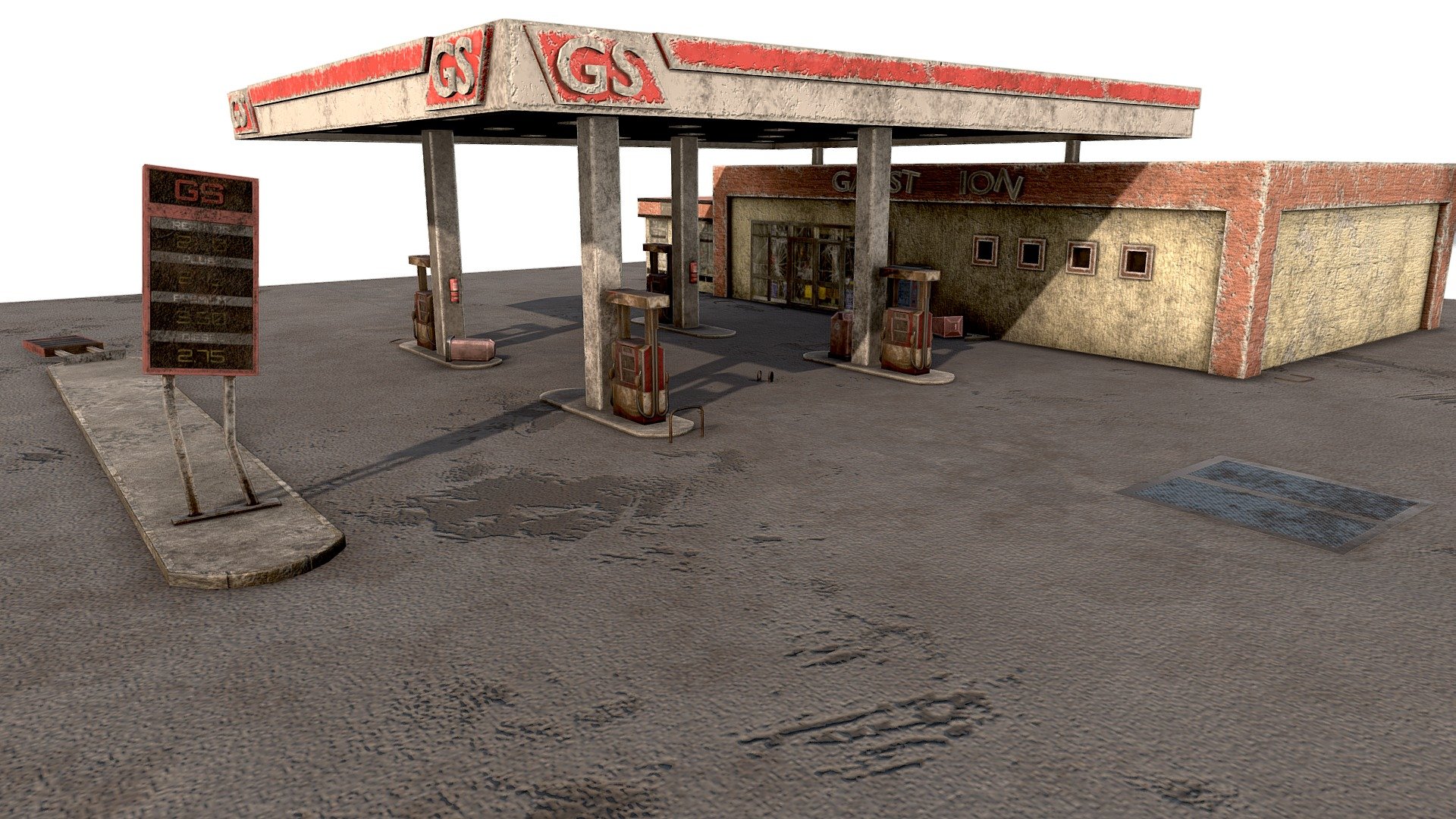 Old Gas Station Abandoned 2 - Buy Royalty Free 3D model by Elvair Lima (@elvair) [e7eed50 ...