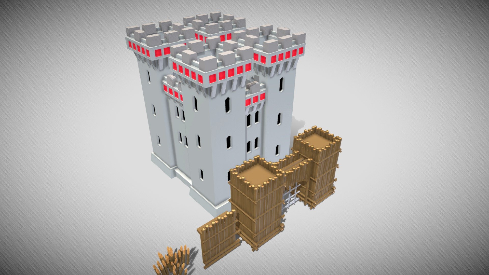 Lowpoly castle parts, wooden wall - Download Free 3D model by packy ...