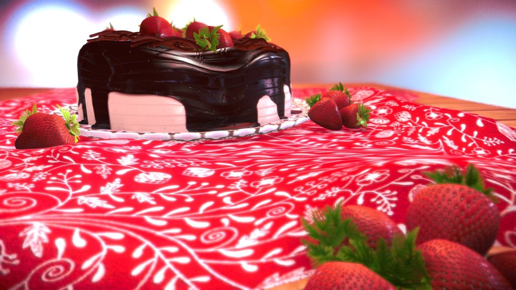 Torta de Chocolate com Morango - Download Free 3D model by ...
