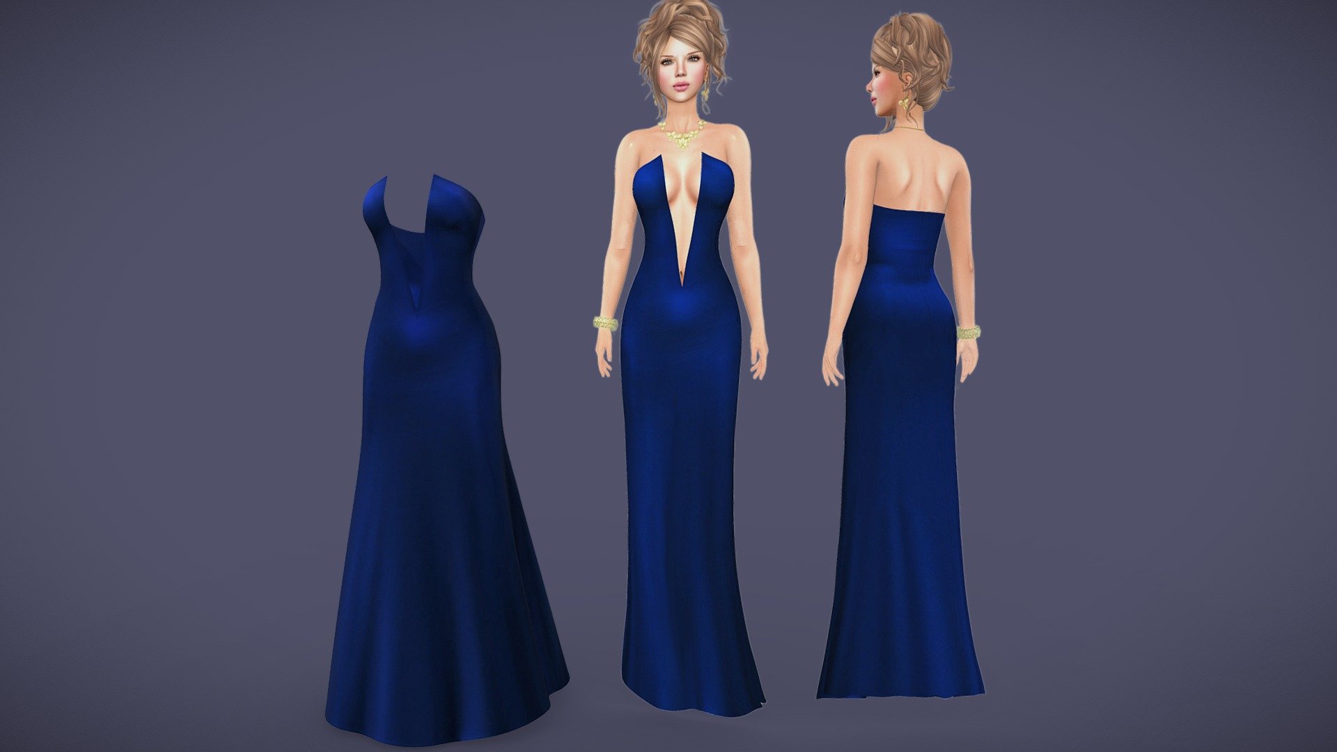 V Cut Chest Strapless Long Gown Dress - Buy Royalty Free 3D model by ...