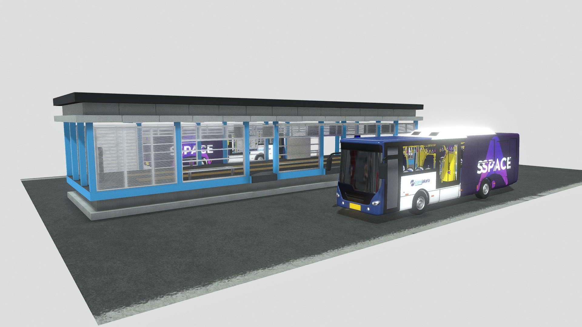 Transjakarta Busway + Halte - 3D model by BahrulUlum [e8367f0] - Sketchfab