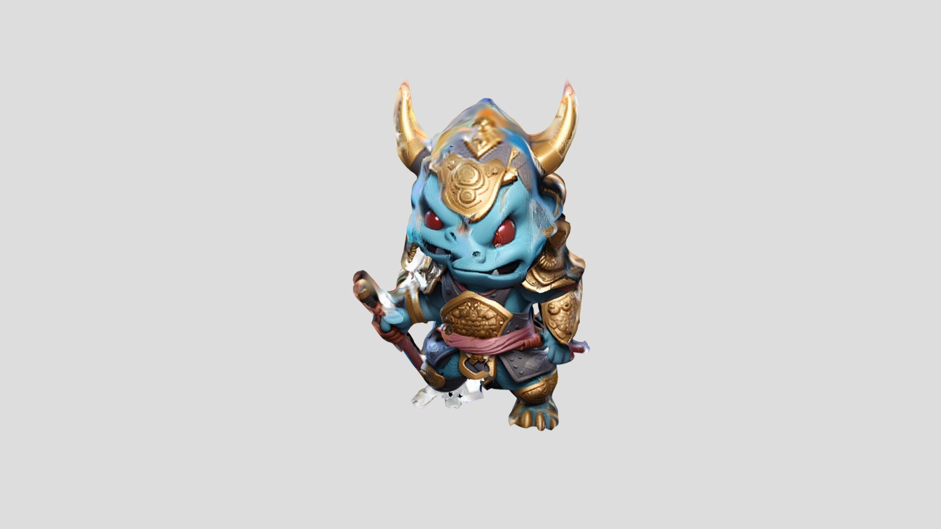 A blue monster with horns and a sword, standing - Download Free 3D ...