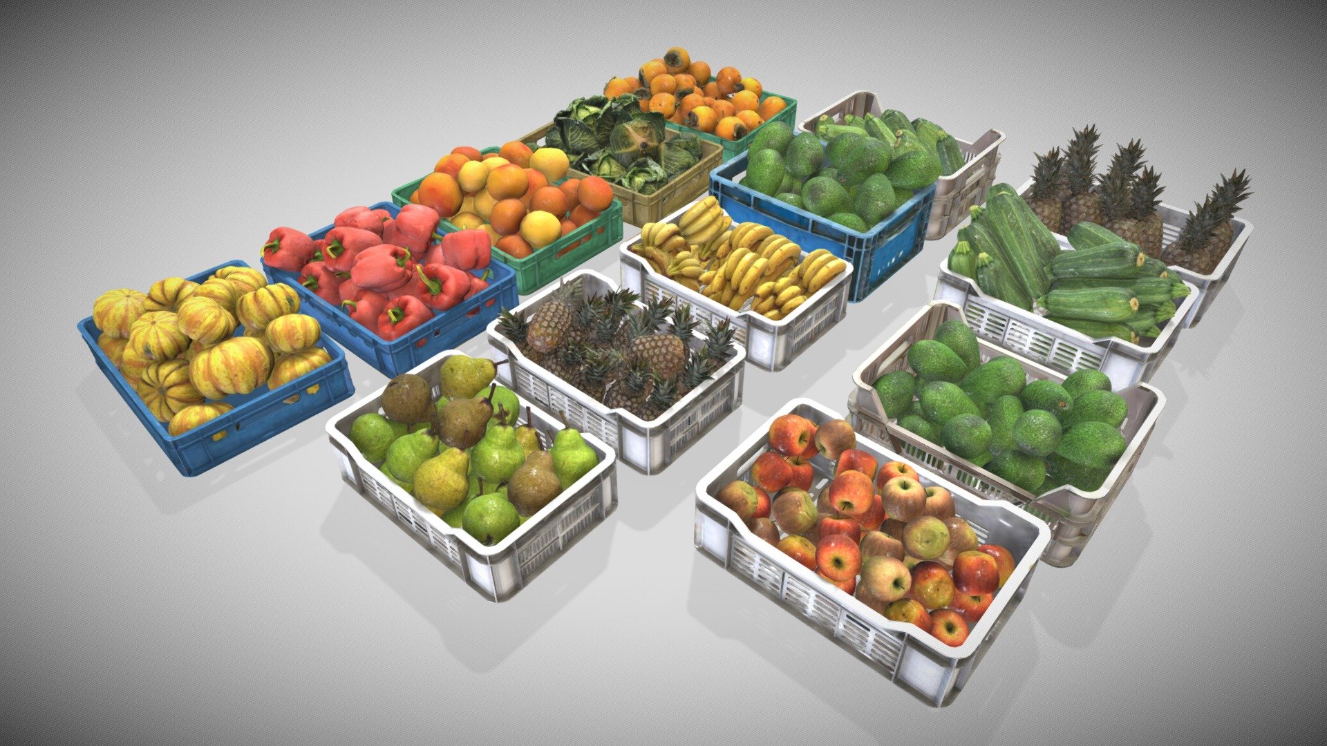 Fruit and Veg Market Boxes - Buy Royalty Free 3D model by Francesco ...