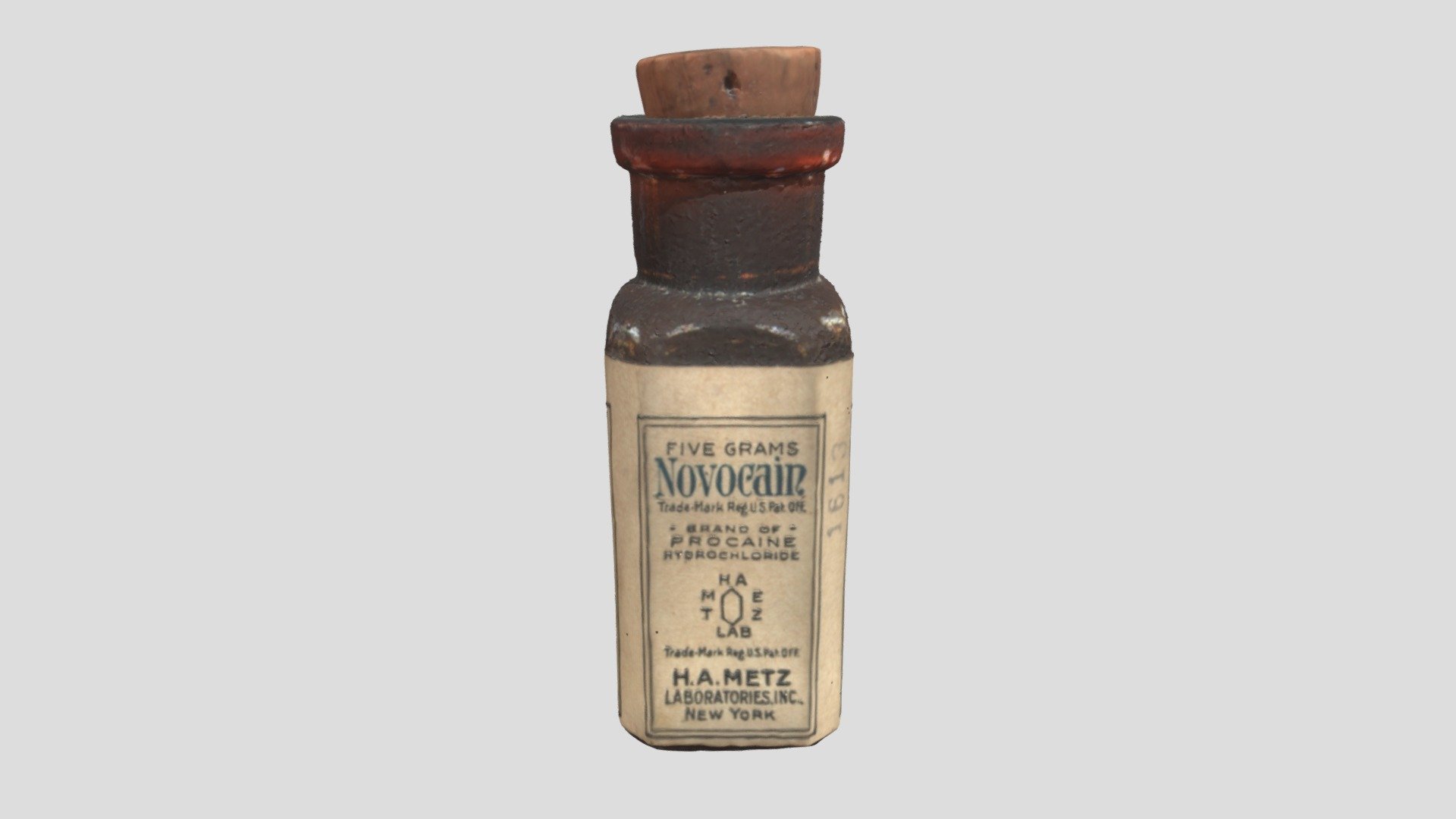 Novocain powder bottle, c. 1925 - 3D model by ais1 [e9b7429] - Sketchfab