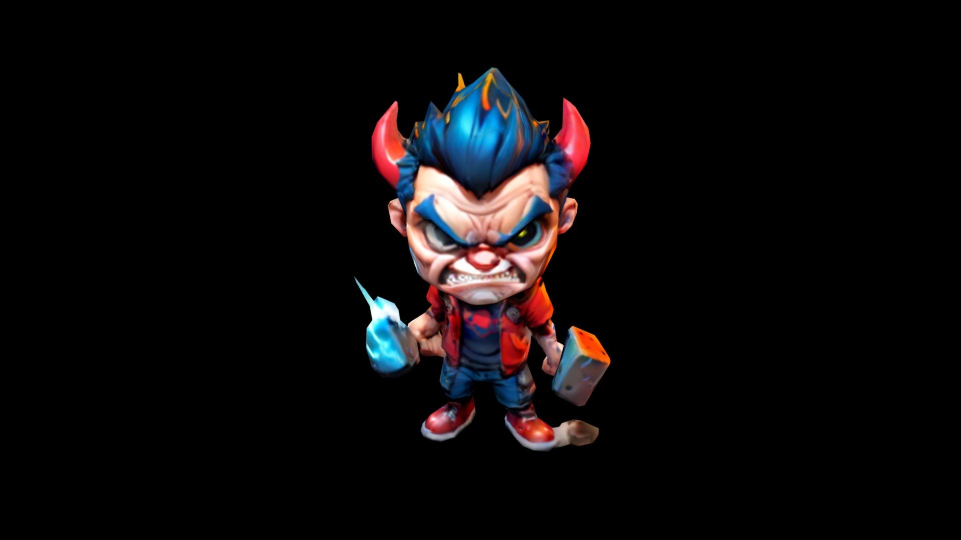 "Frowning cartoony character with devil horns, r - Download Free 3D ...