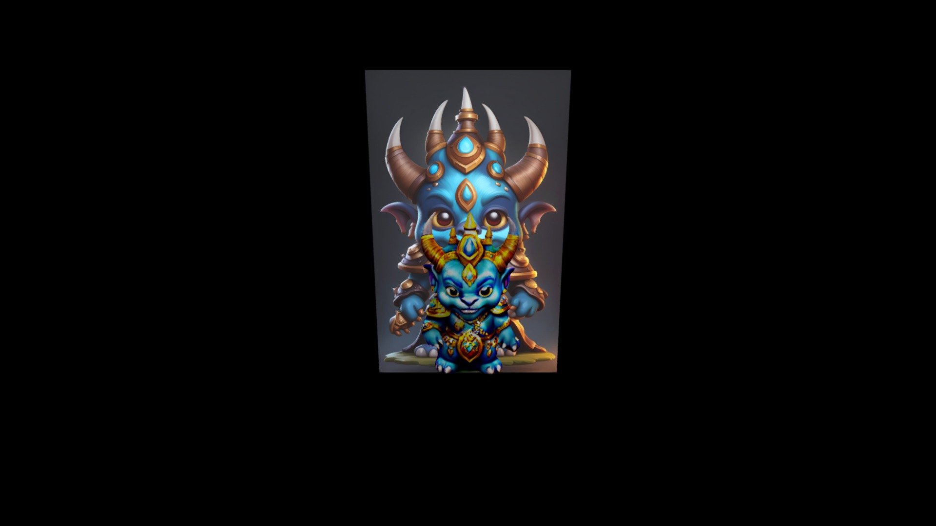 a blue and gold monster with horns and a helmet, - Download Free 3D ...