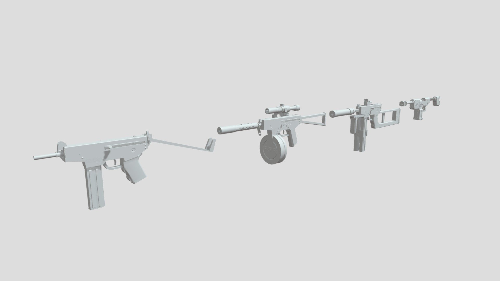 "KEDR" Submachine gun - 4 variations drafts. - Download Free 3D model ...