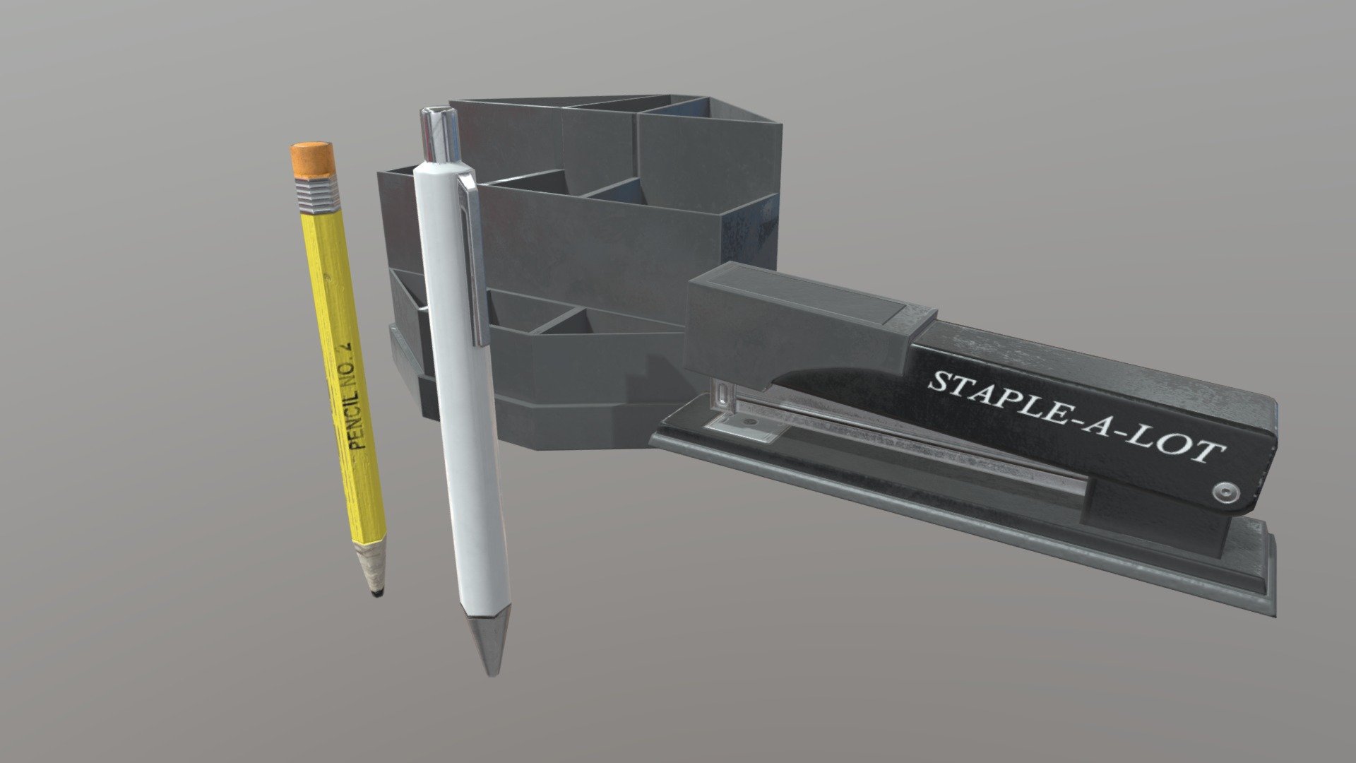 Pen, Pencil, Stapler and Holder - Download Free 3D model by ...