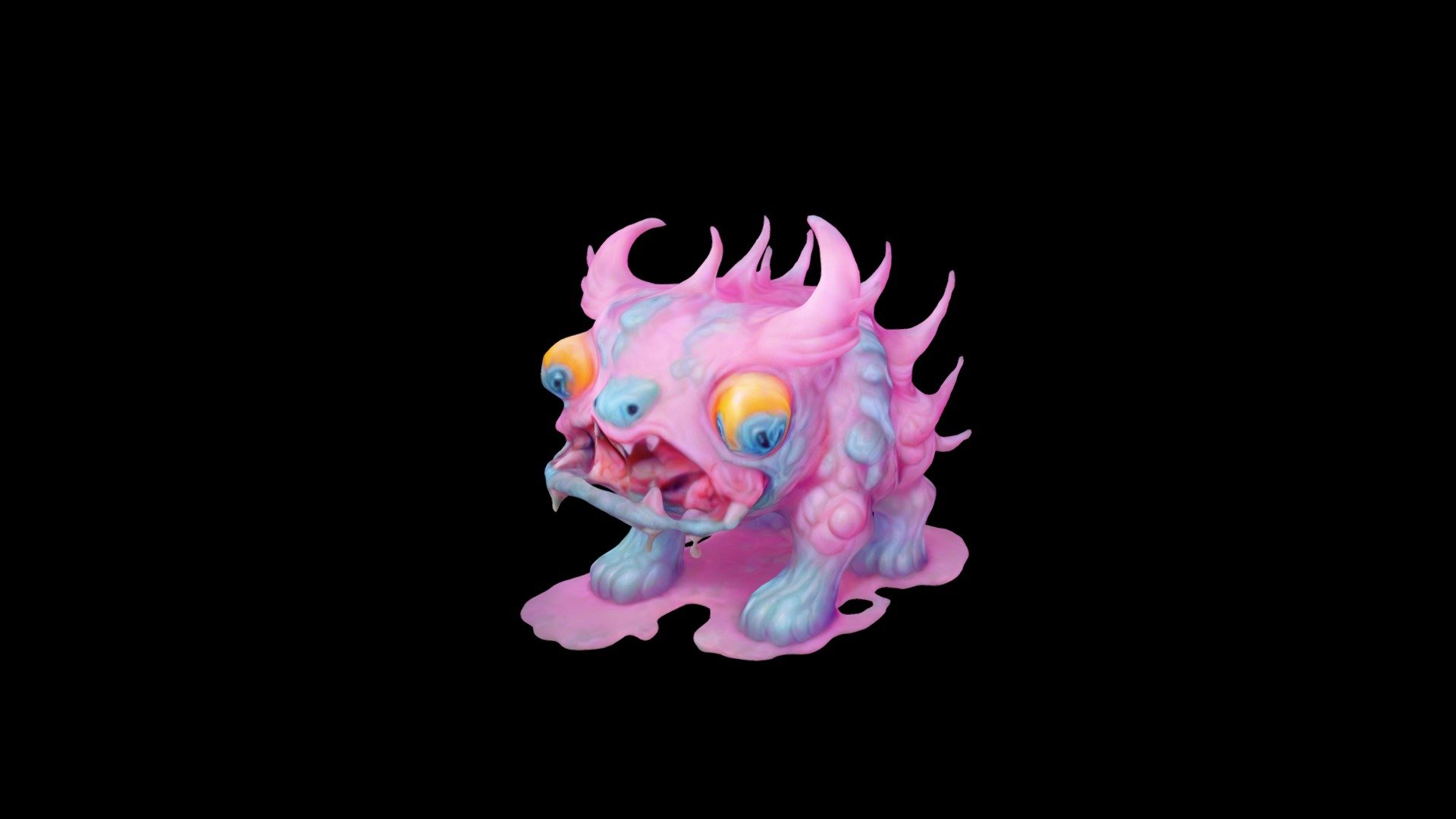 a pink and blue monster with yellow eyes and sha - Download Free 3D ...