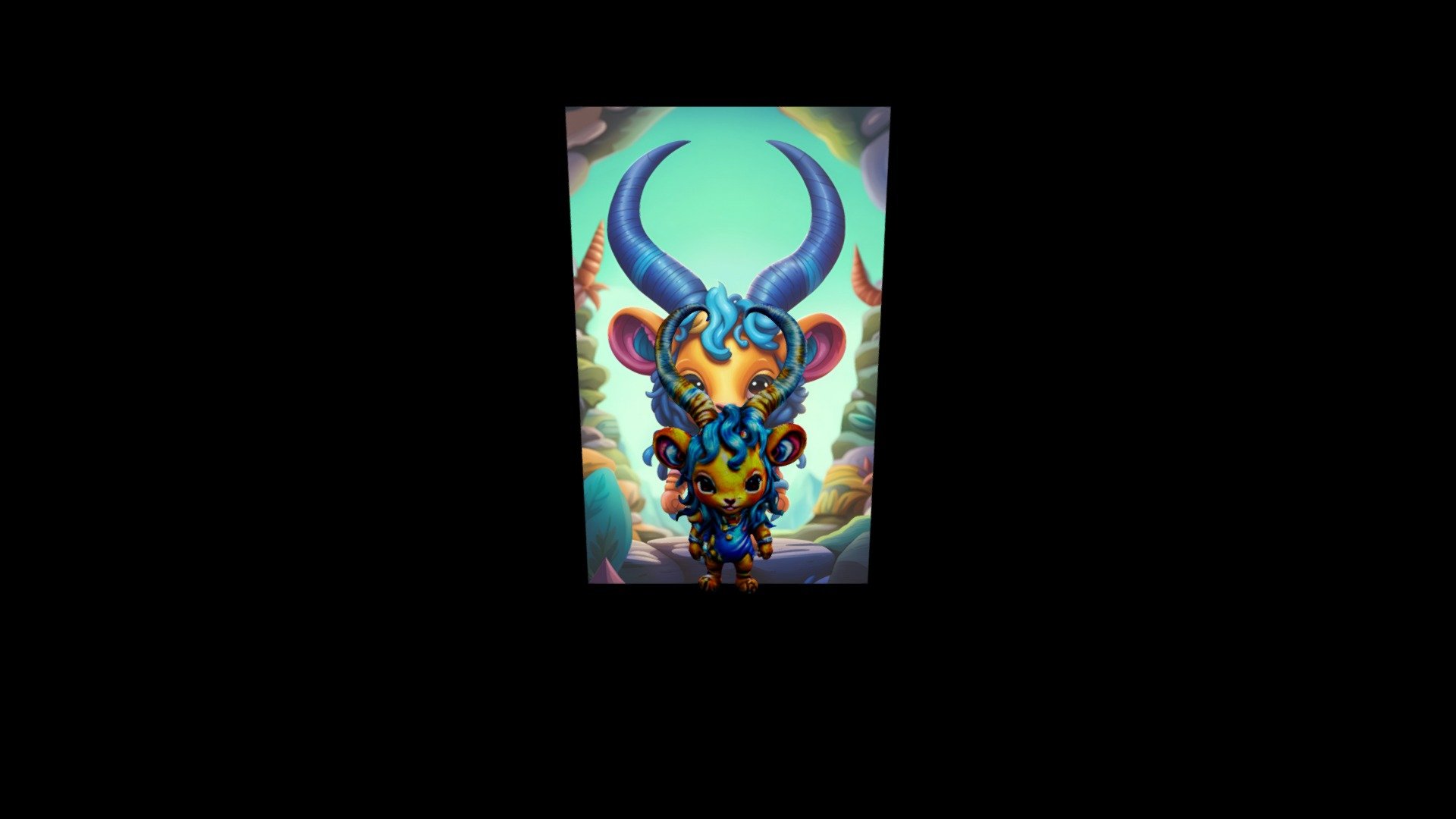 cartoon illustration of a horned animal with blu - Download Free 3D ...