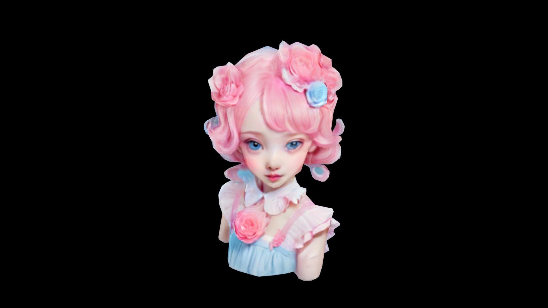 CGI cartoon girl with pink hair and blue flower - Download Free 3D ...