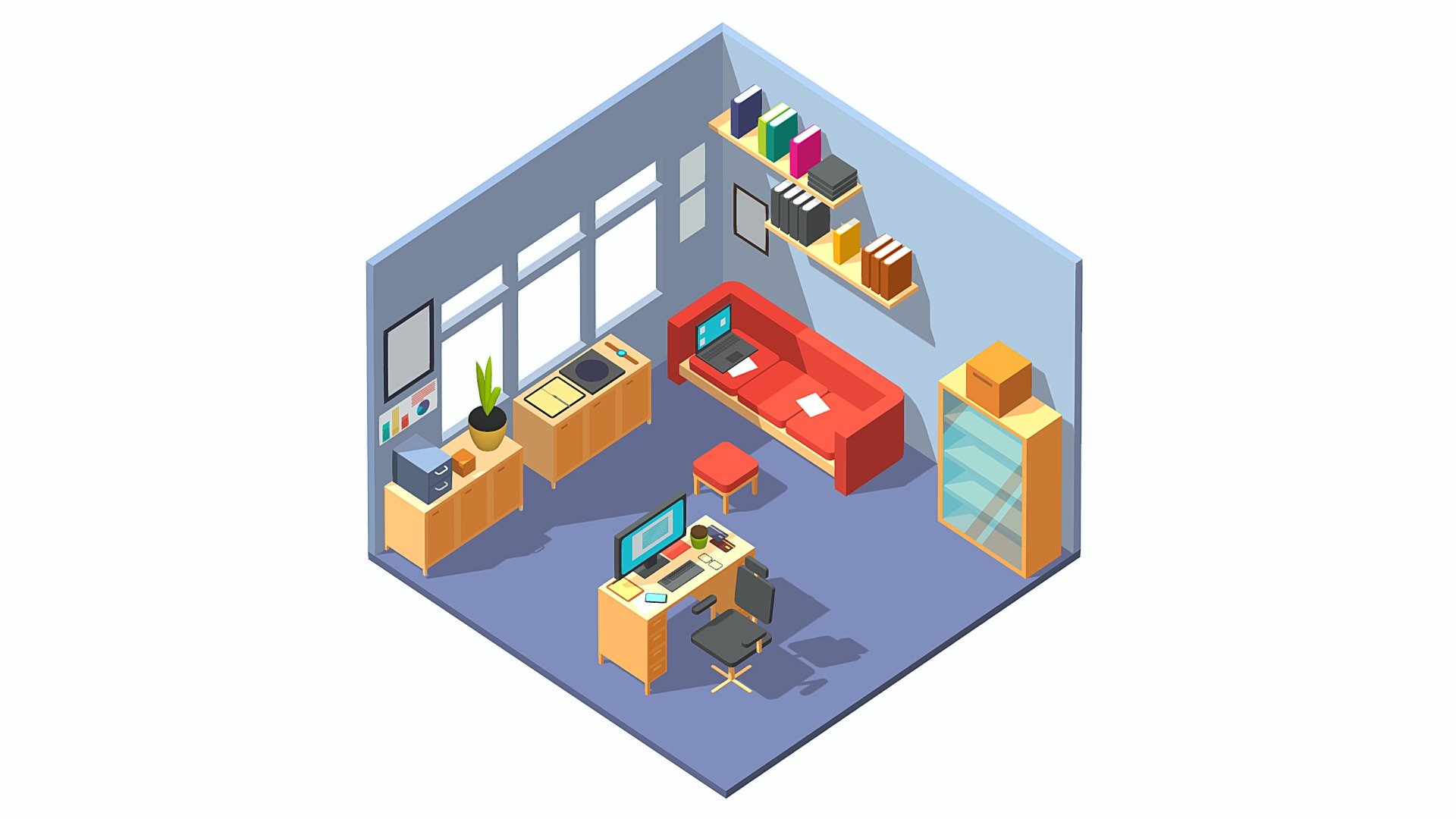 🏠ENVIRONMENT - ISOMETRIC LOWPOLY OFFICE - Download Free 3D model by ...