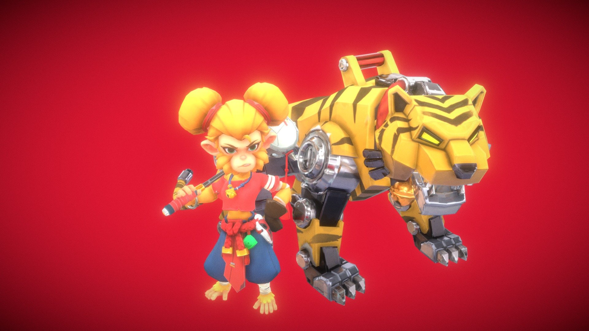 Ana Monkey with cyborg tiger - Buy Royalty Free 3D model by Luna Studio ...