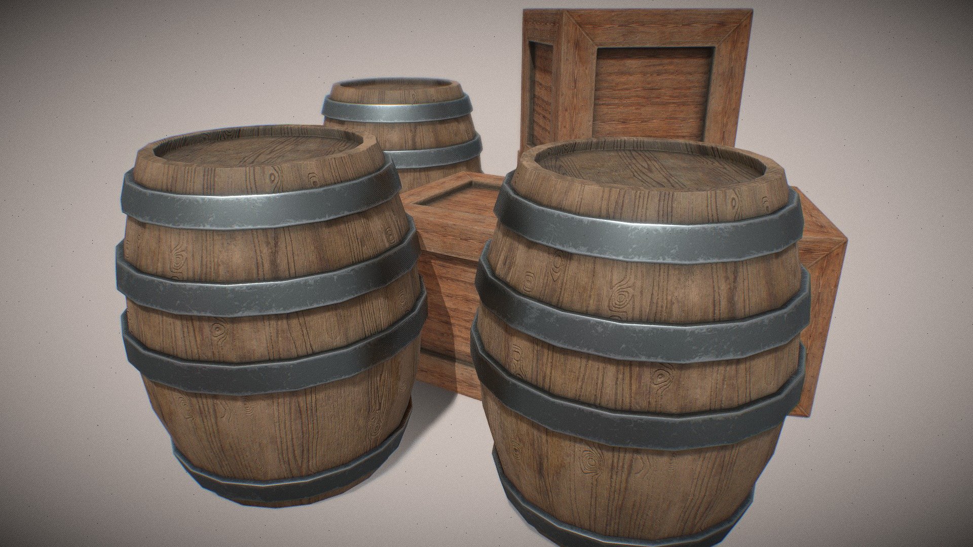 Wooden Boxes And Barrels - Buy Royalty Free 3D model by NebulaLLC ...