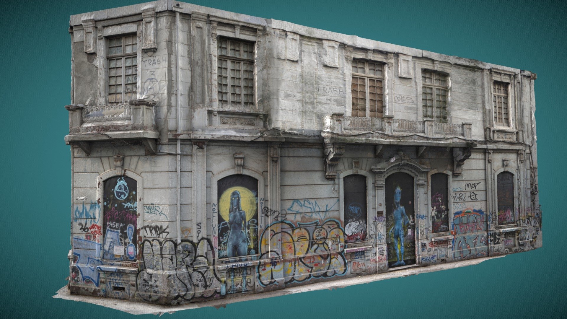 Chilean Abandoned Building with Alien Graffiti - Buy Royalty Free 3D ...