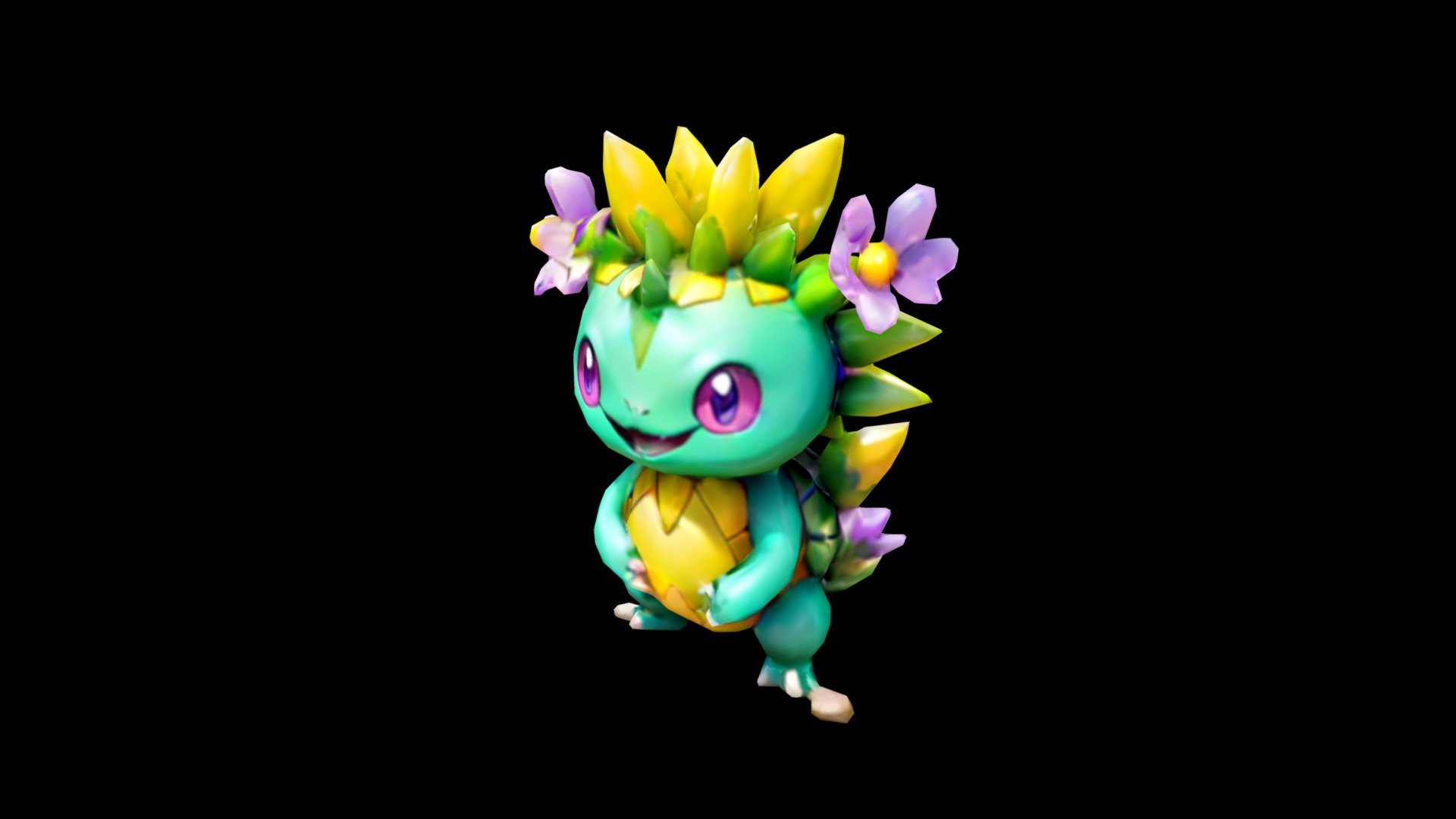 Cute, pink-eyed green Pokemon with yellow flower - Download Free 3D ...