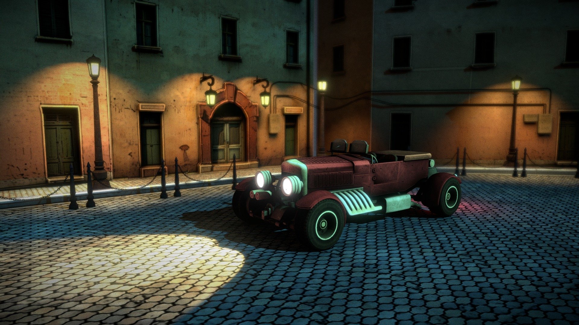 stylized vintage car on an old street - 3D model by Marko1937 [ecd50b7 ...