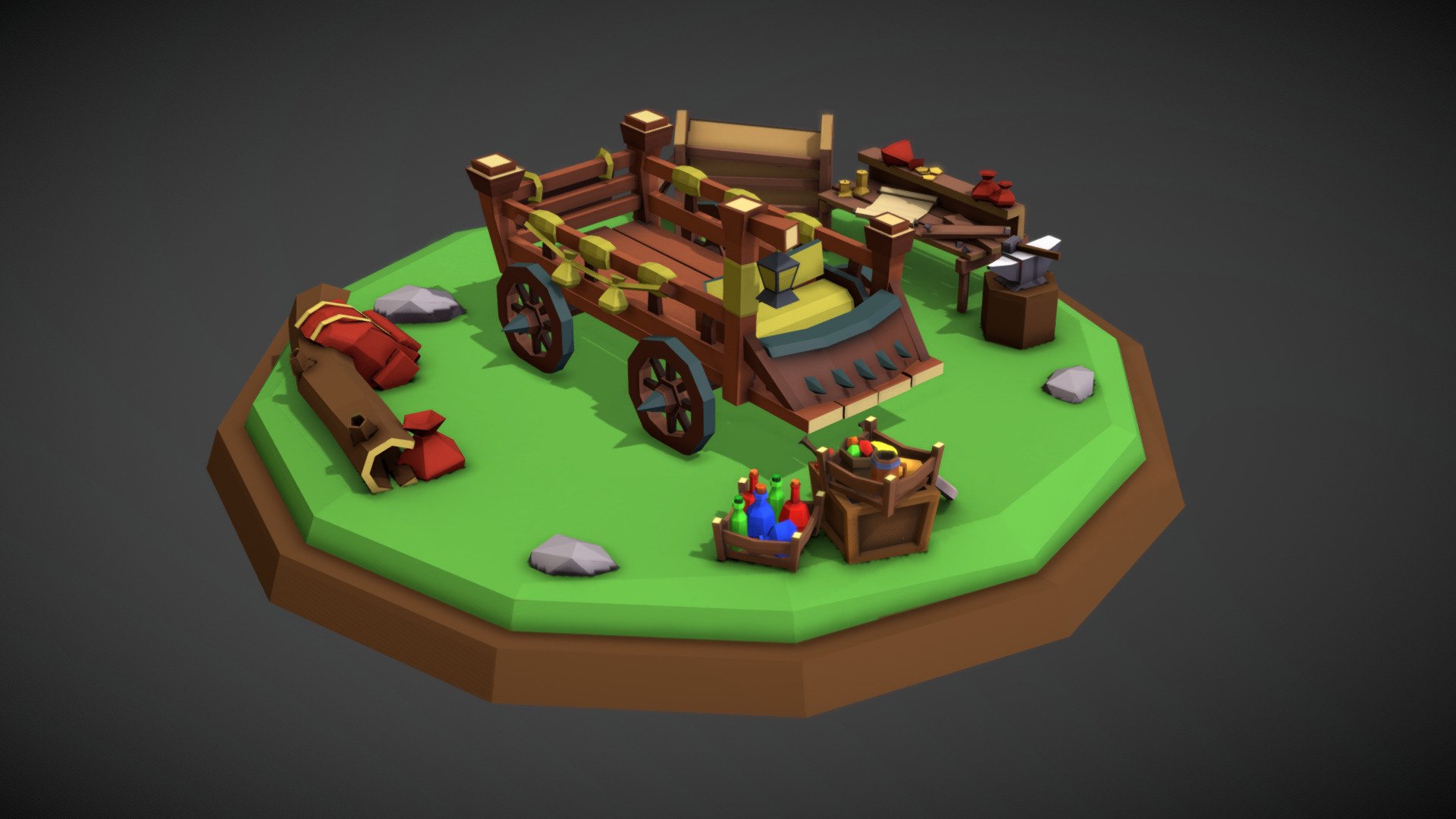 Low-Poly Merchant Cart - 3D model by thunderentart [ed33883] - Sketchfab