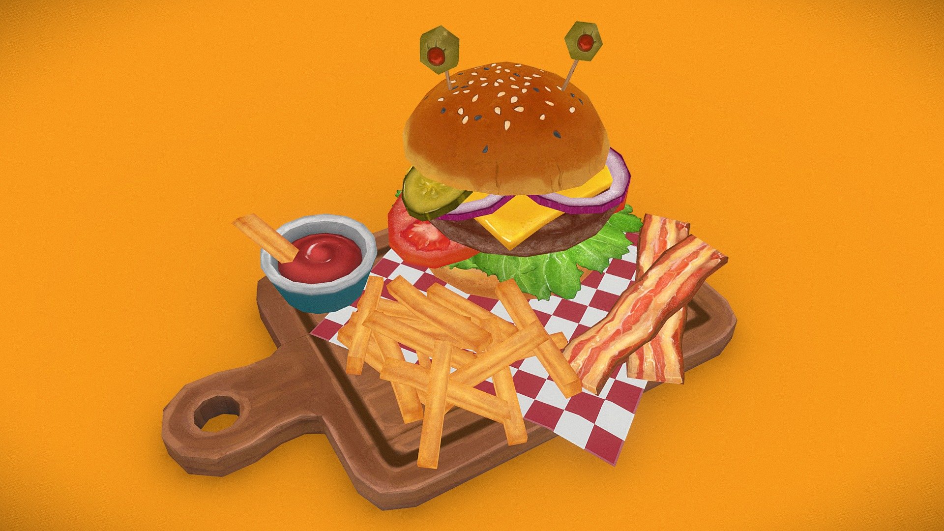 Handpainted Lowpoly Burger Set - 3D model by Meow-Vortex [ed36df1 ...