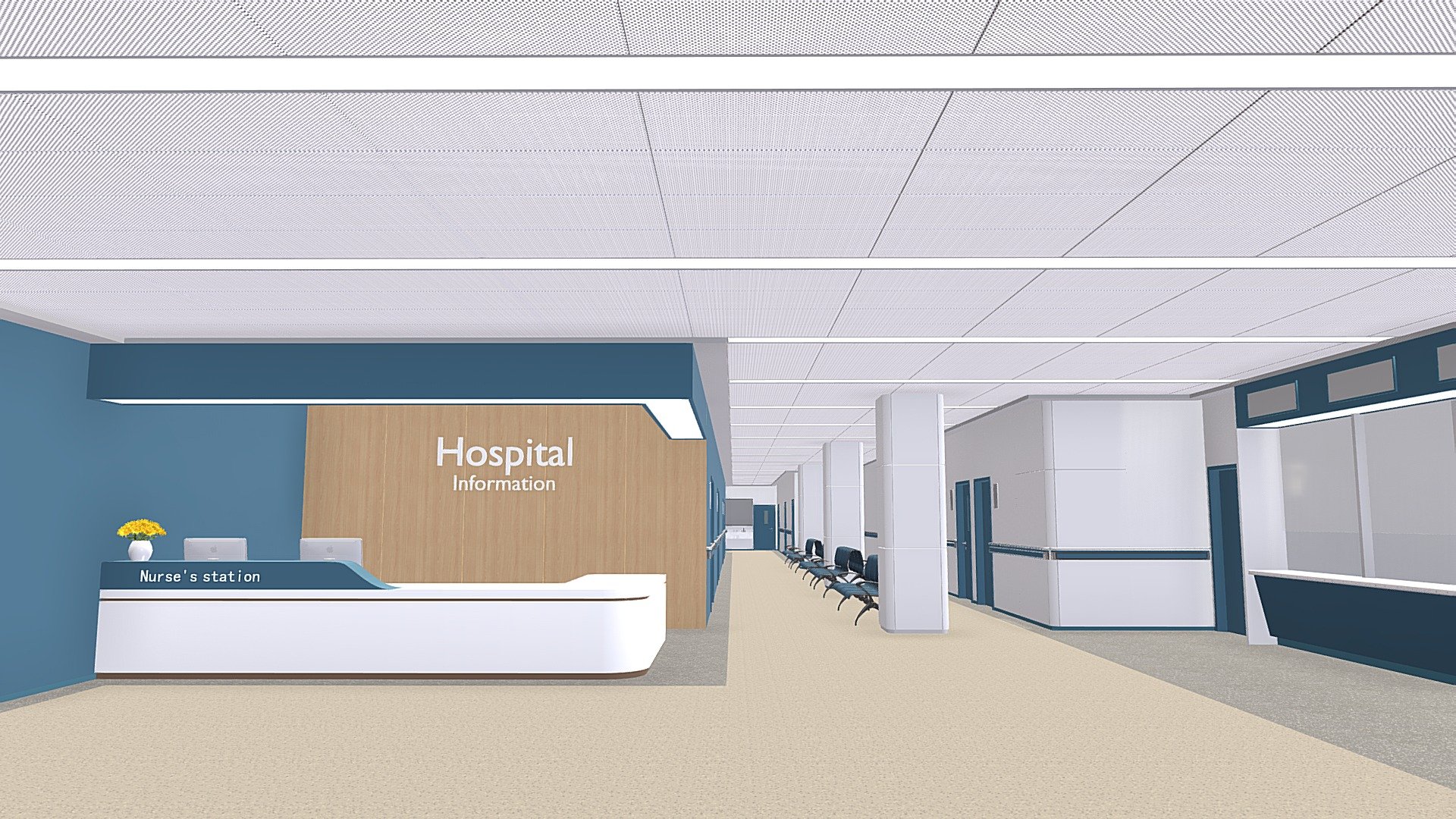Hospital hall - 3D model by Fabbri (@flaviafabbri) [ed40815] - Sketchfab