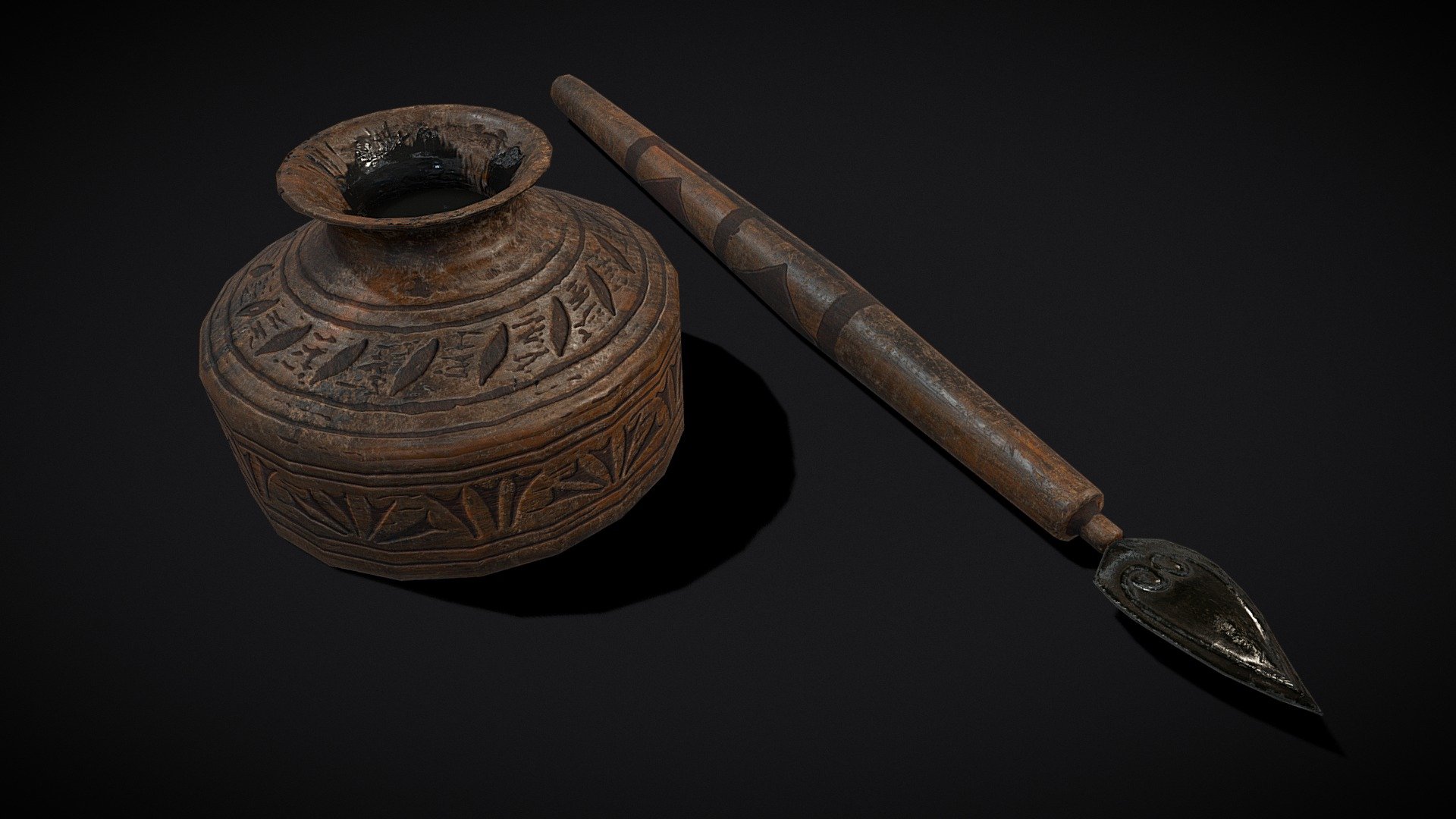 Elegant Wooden Inkpot Pen - Buy Royalty Free 3D model by ...