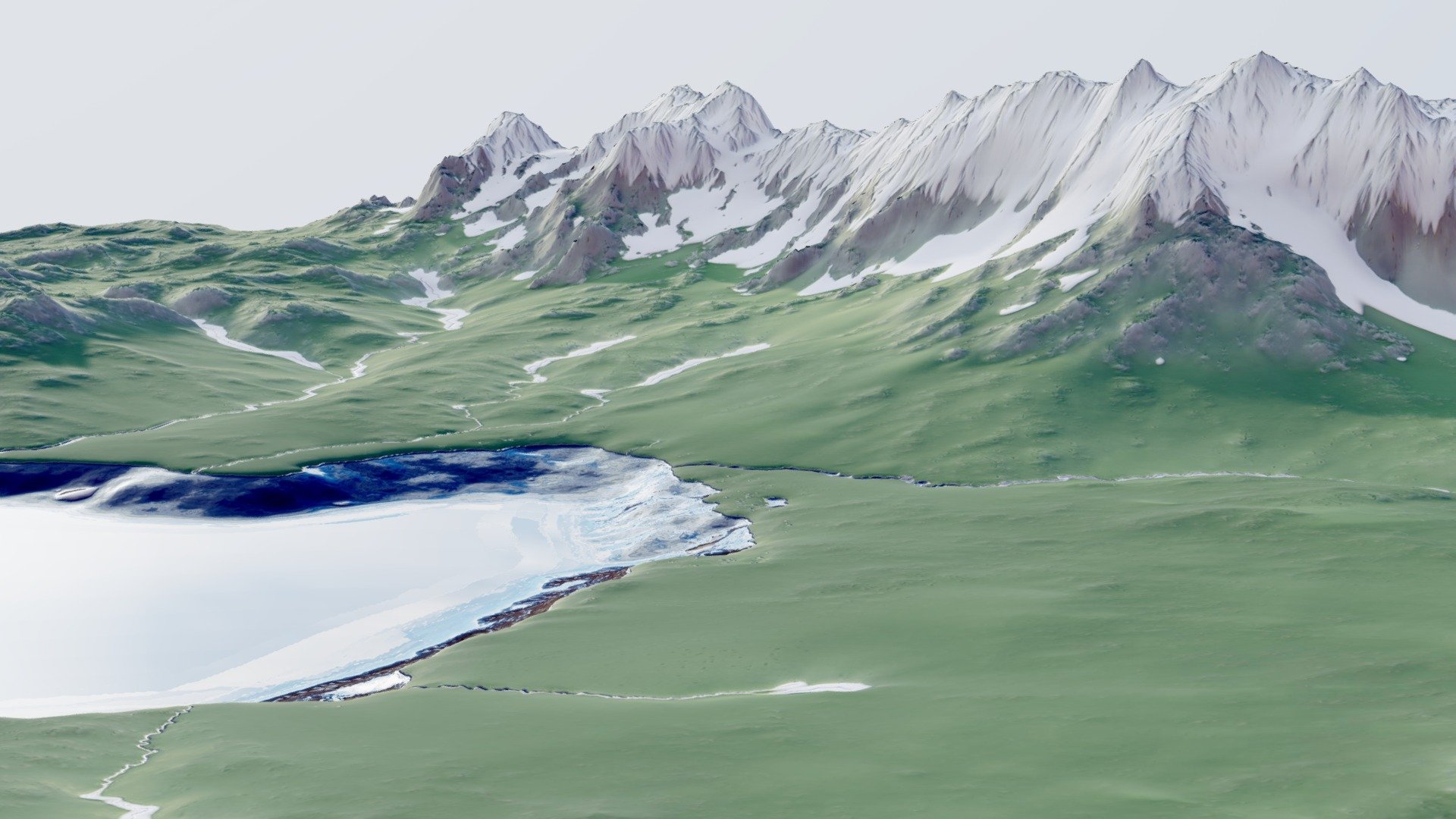 ENHANCED - Mountain Valley Lake - Terrain - Buy Royalty Free 3D model ...