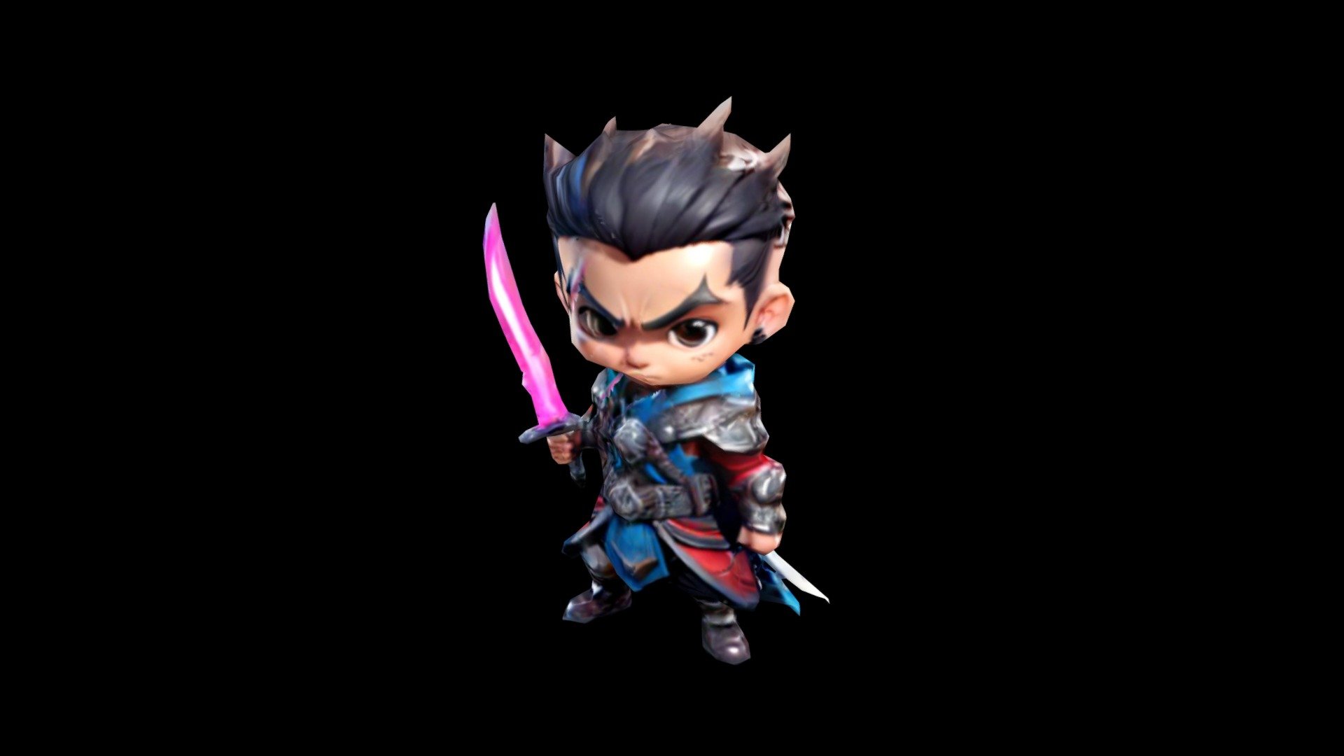 A stoic fantasy character with spiky black hair, - Download Free 3D ...