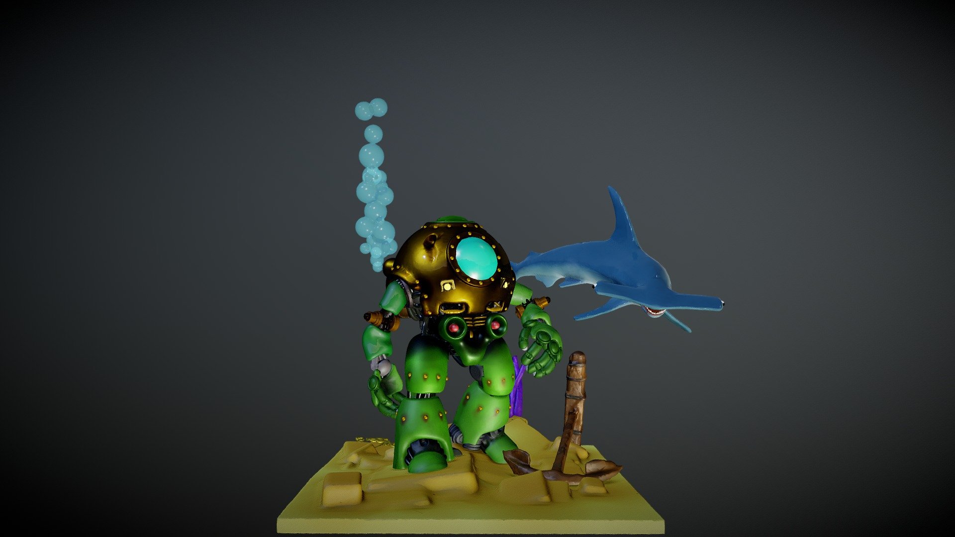 Diver and Shark - Download Free 3D model by Wavebe [edda689] - Sketchfab